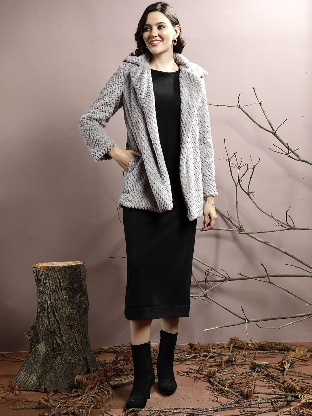 Buy Athena Women Self Design Textured Hip Length Overcoat - Coats for ...