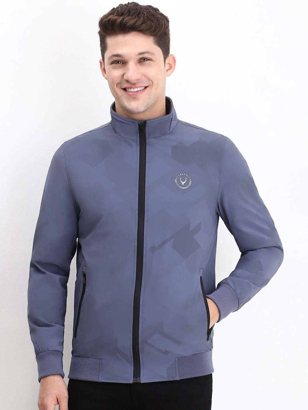 Buy Allen Solly Men Pure Cotton Printed Mock Collar Bomber Jacket ...