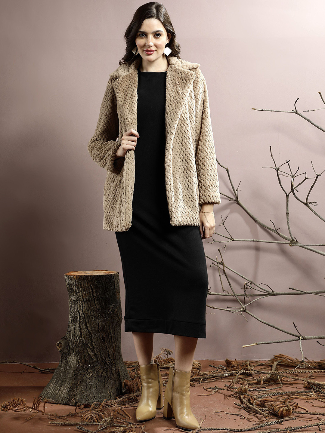 Buy Athena Women Notched Lapel Regular Fit Hip Length Front Open ...