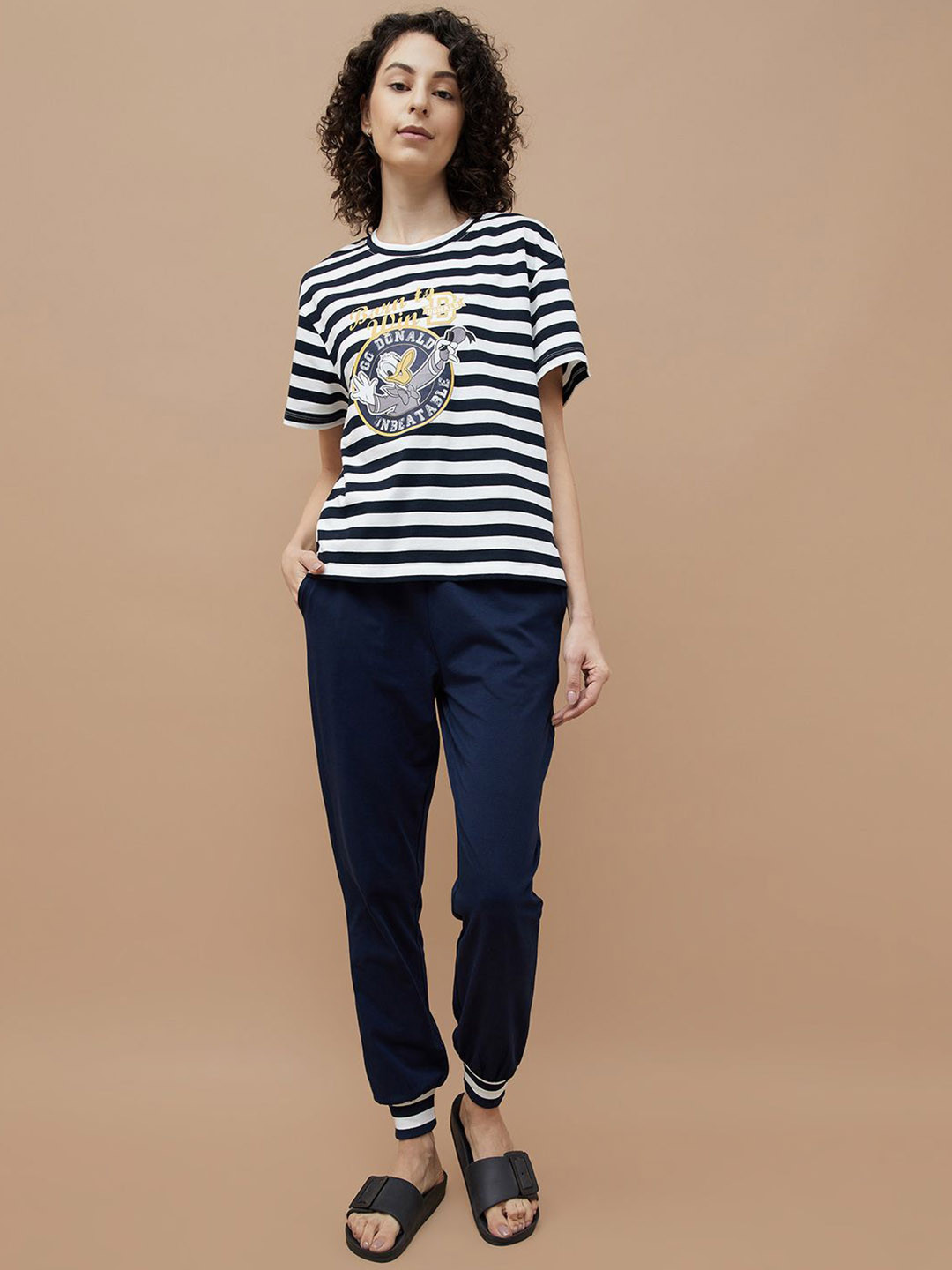 Buy Ginger By Lifestyle Women Pure Cotton Striped Night Suit - Night ...