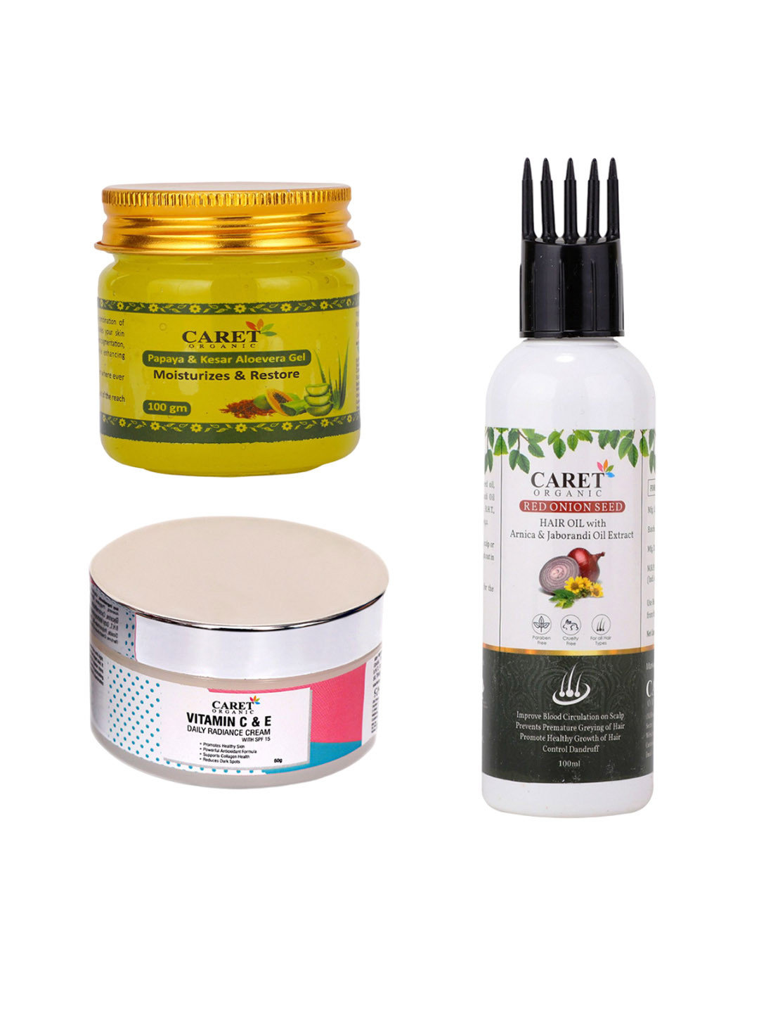 Buy CARET ORGANIC Vitamin C & E Cream, Kesar & Aloevera Gel & Onion ...