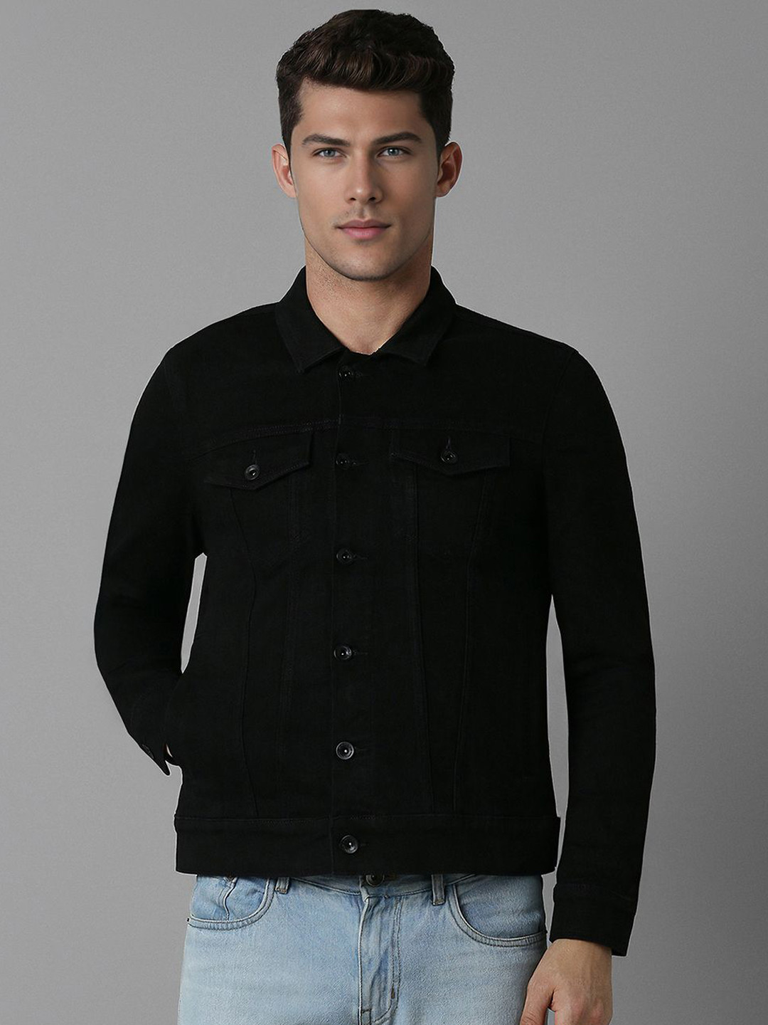 Buy Louis Philippe Jeans Men Spread Collar Pure Cotton Denim Jacket ...