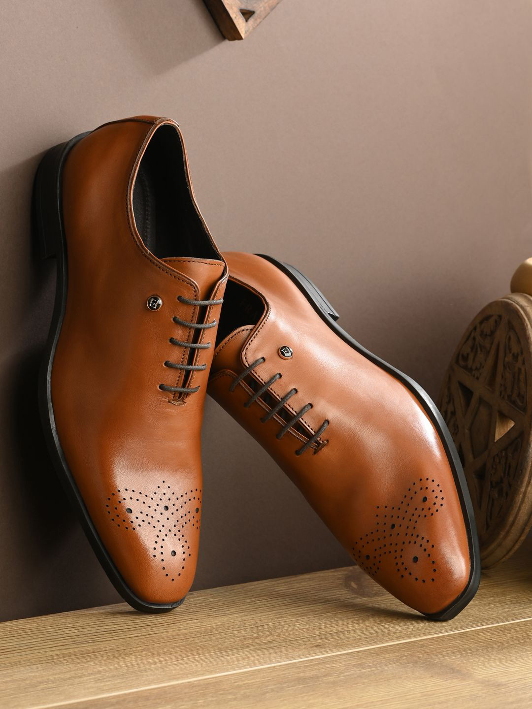 Buy Franco Leone Men Solid Leather Round Toe Formal Brogues - Formal ...