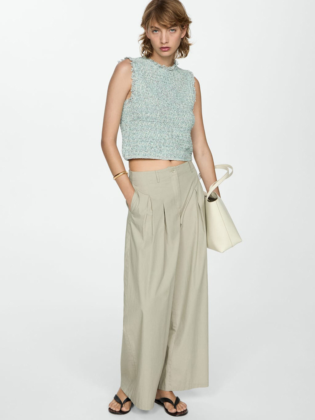 Buy MANGO Tweed Top With Frayed Detail - Tops for Women 30543562 | Myntra