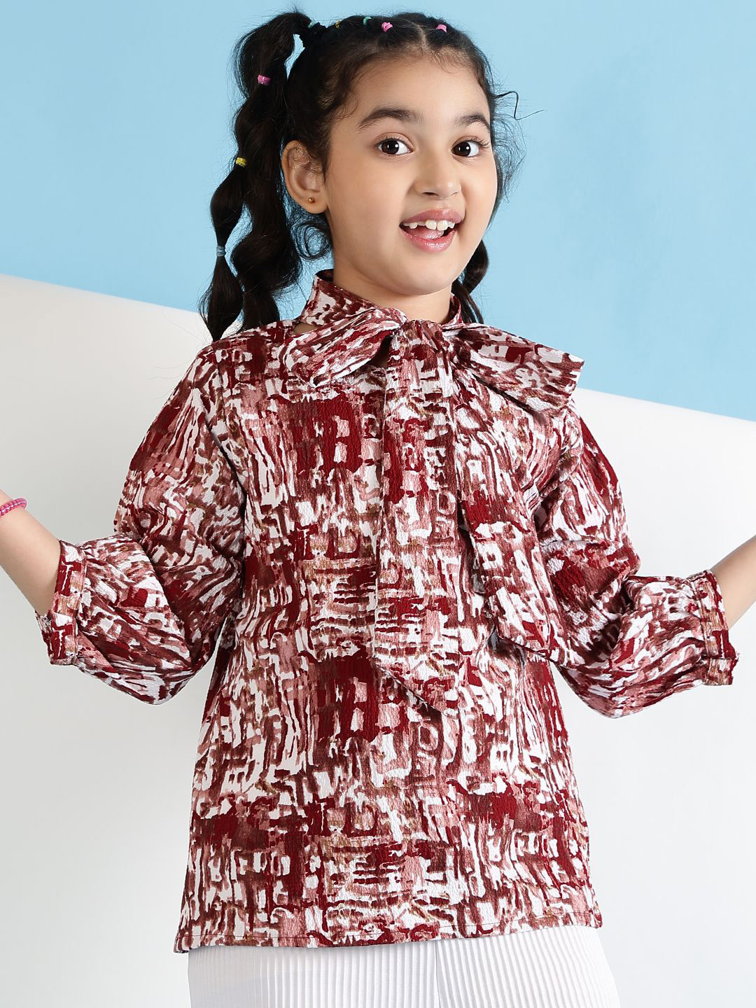 Buy BAESD Girls Abstract Printed Tie Up Neck Top - Tops for Girls ...
