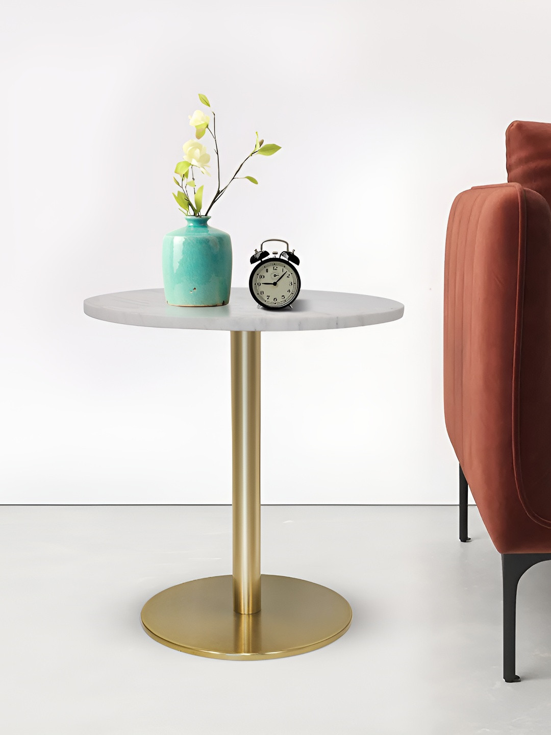 Buy Metalsmith White & Gold Toned Round Bedside Table - Bedside Table ...