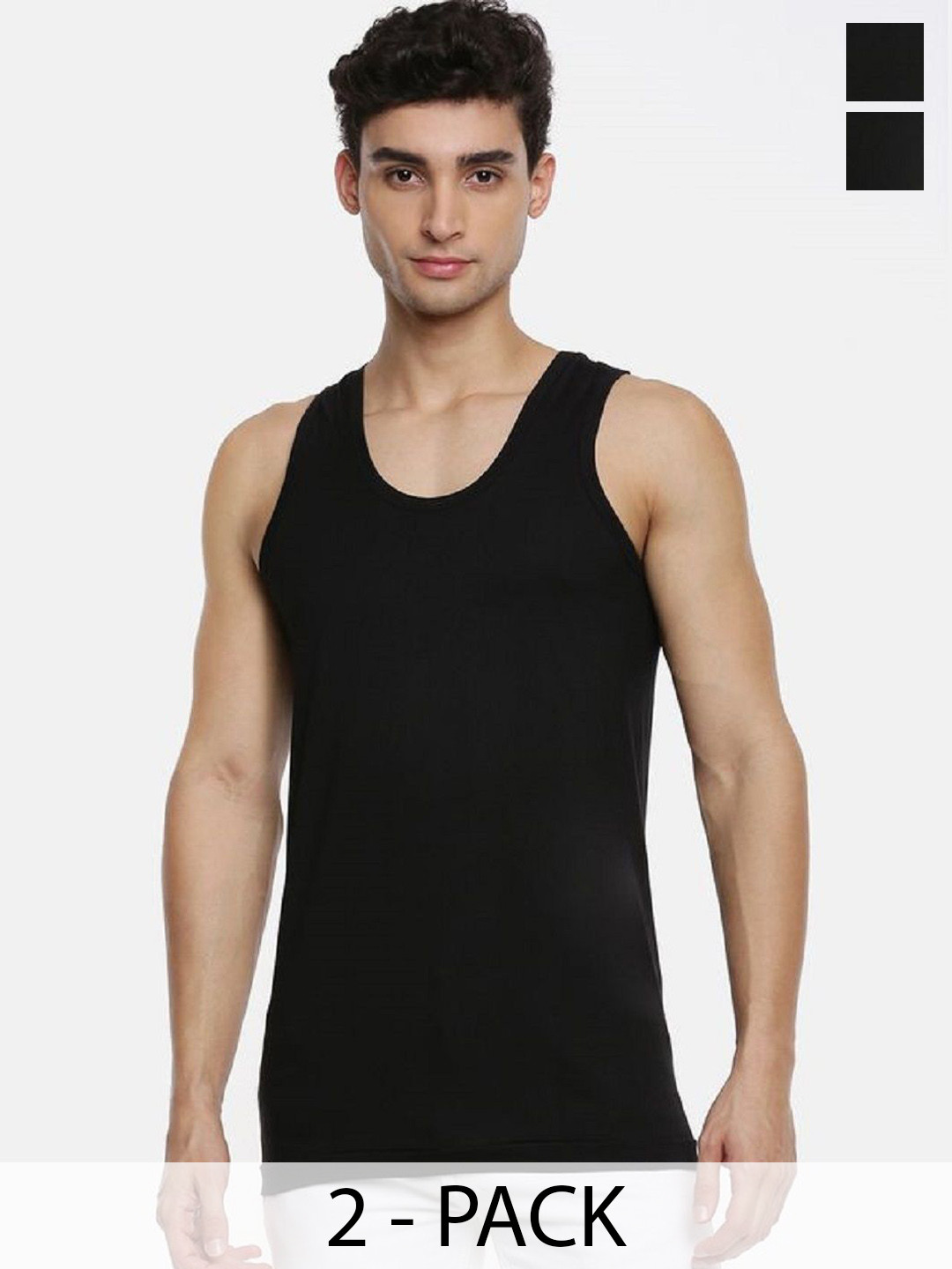Buy Ramraj Pack Of 2 Men Black Scoop Neck Sleeveless Cotton Innerwear ...