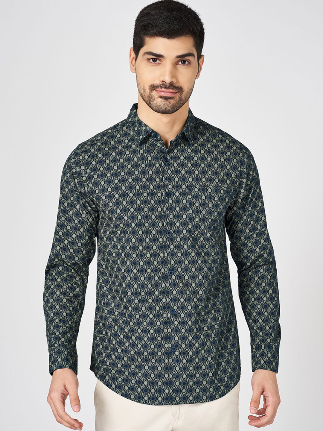 Buy BYFORD By Pantaloons Men Original Abstract Printed Cotton Slim Fit ...