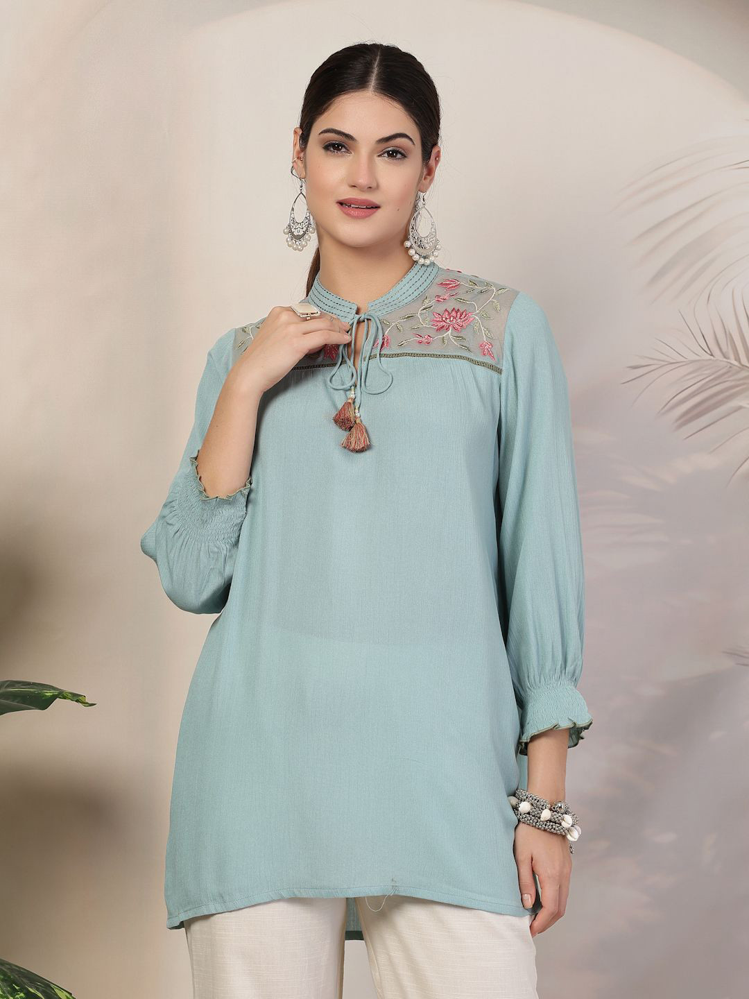 Buy Nayam By Lakshita Women Embroidered Mandarin Collar Tunics - Tunics ...