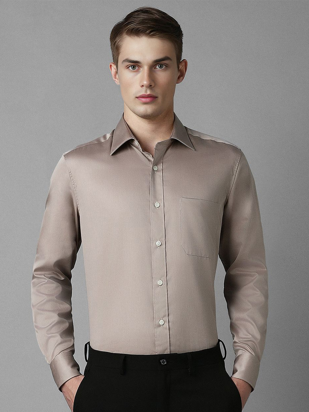 Buy Louis Philippe Men Classic Spread Collar Solid Cotton Formal Shirt ...