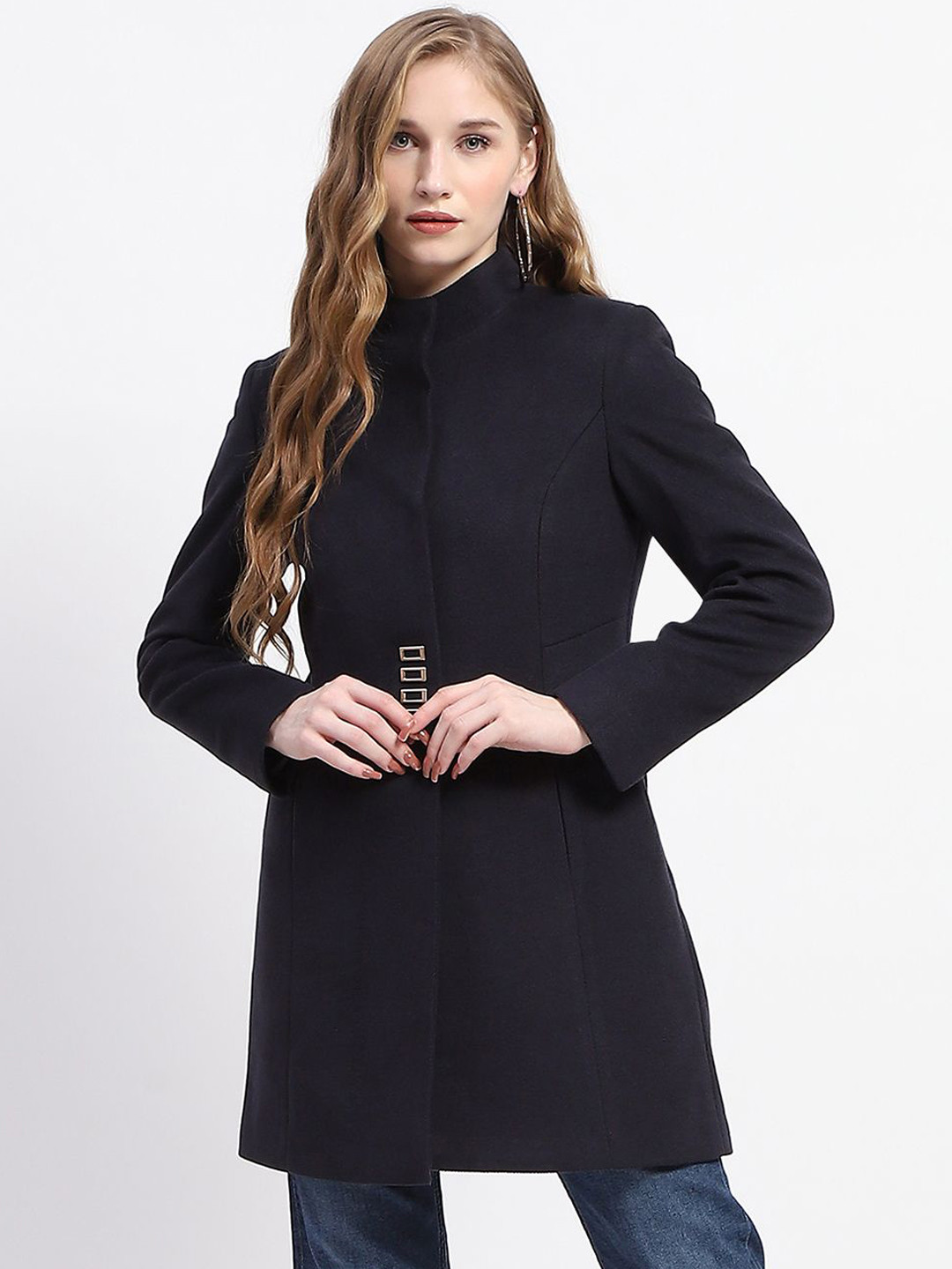 Buy Madame Women Regular Fit Longline Overcoat - Coats for Women ...