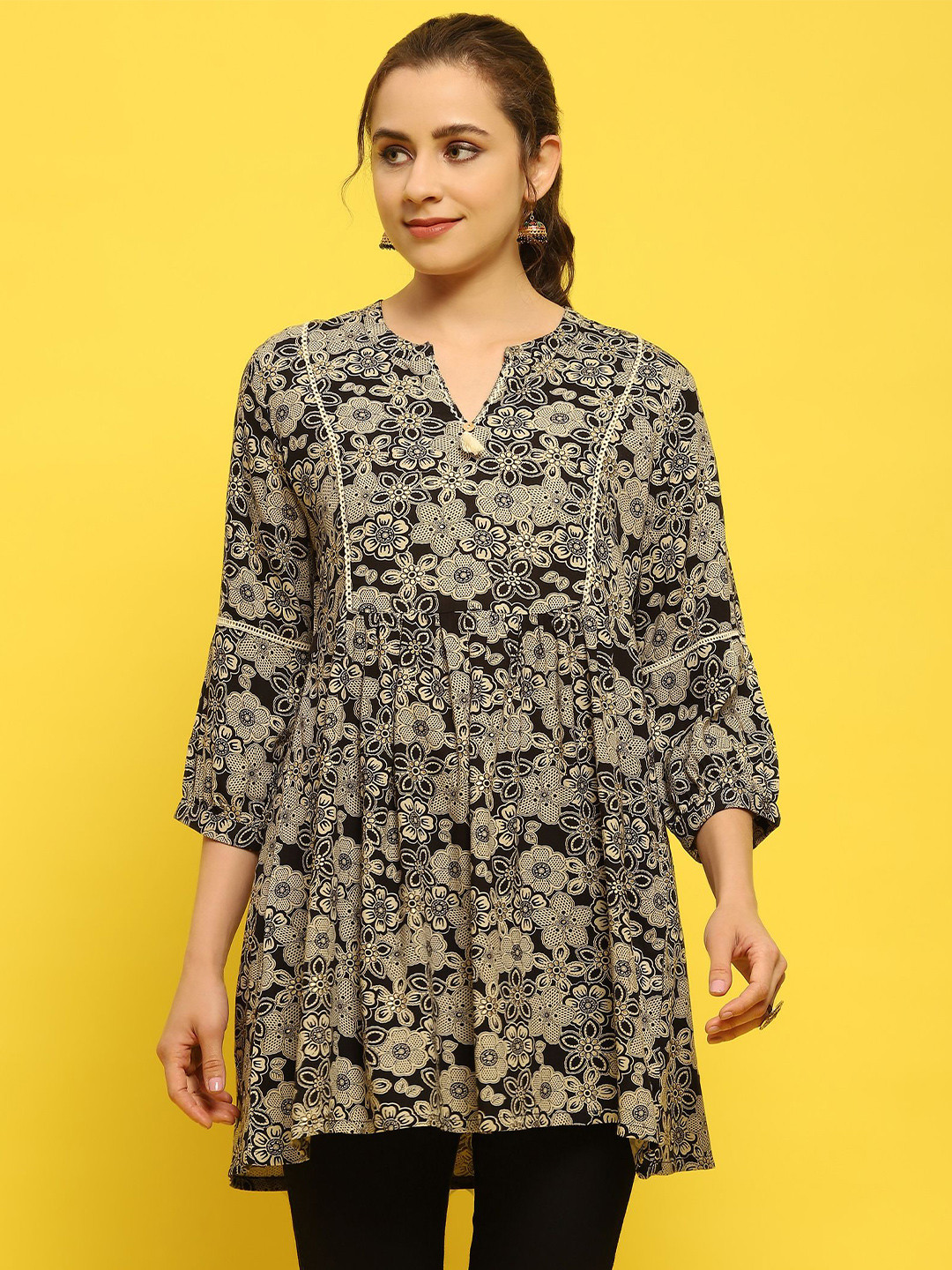 Buy Shree Women Mandarin Collar Printed Tunic - Tunics for Women ...