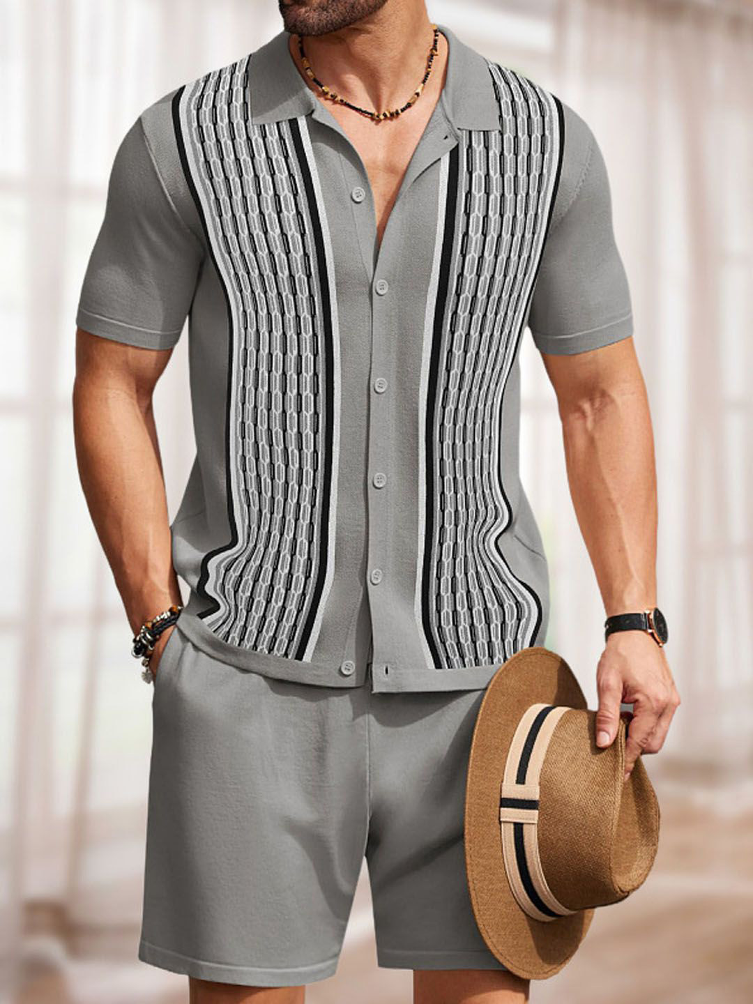 Buy StyleCast Grey Striped Shirt With Shorts - Co Ords for Men 31022549 ...