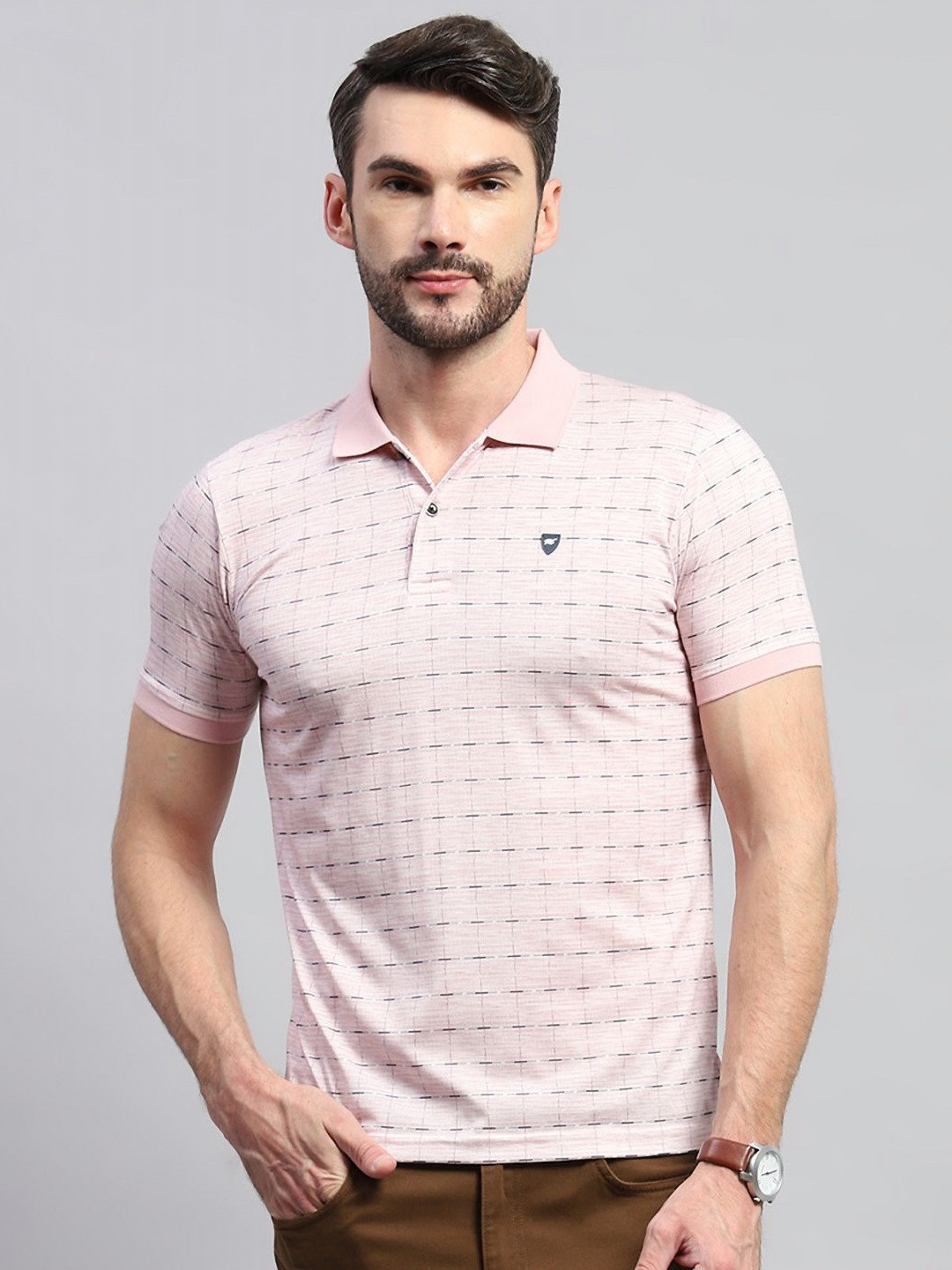 Buy Monte Carlo Men Striped Polo Collar Cotton T Shirt - Tshirts for ...