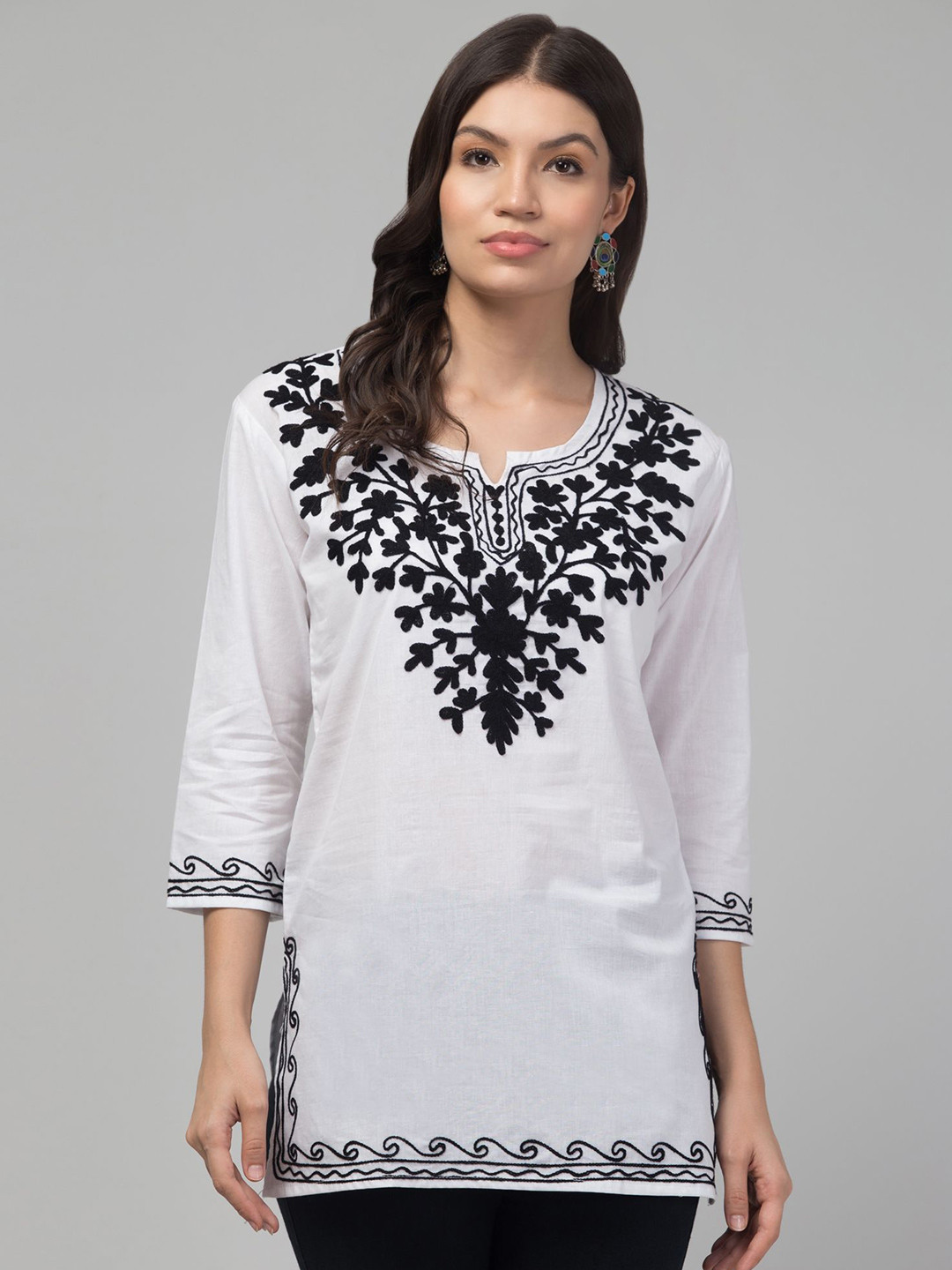 Buy FAMBEE Floral Embroidered Pure Cotton Kurti - Kurtis for Women ...