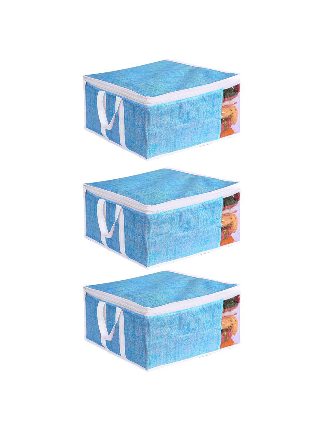 Buy Prettykrafts Blue & White 3 Pieces Jute Wardrobe Drawer Organisers ...