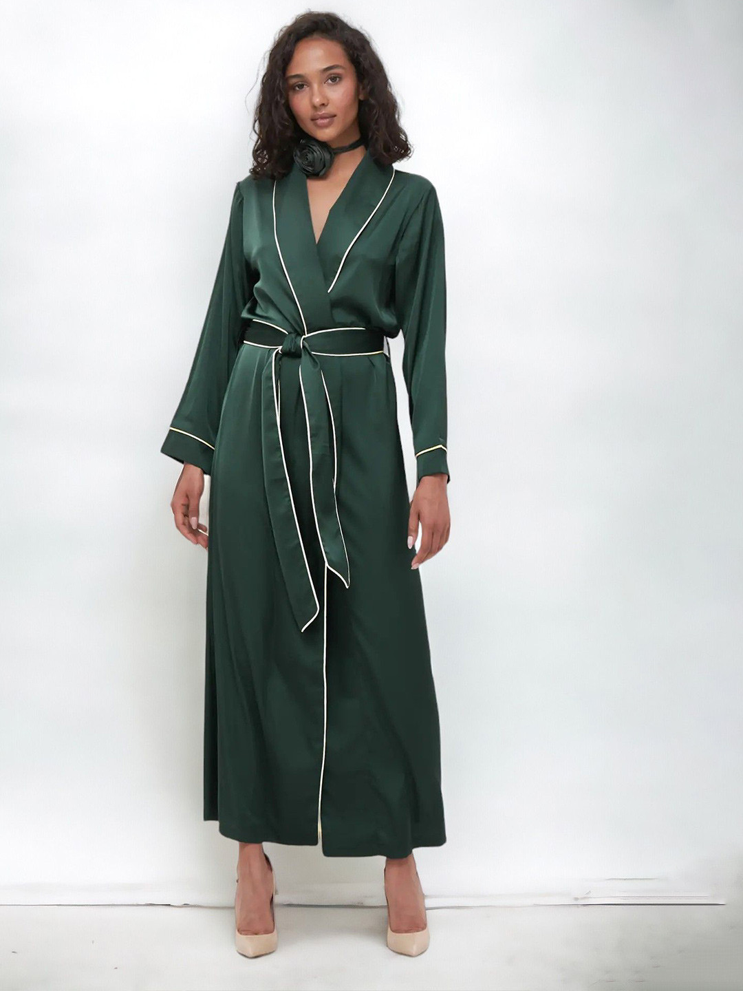 Buy Bella Babe By SK Women Satin Maxi Robe With Piping - Robe for Women ...