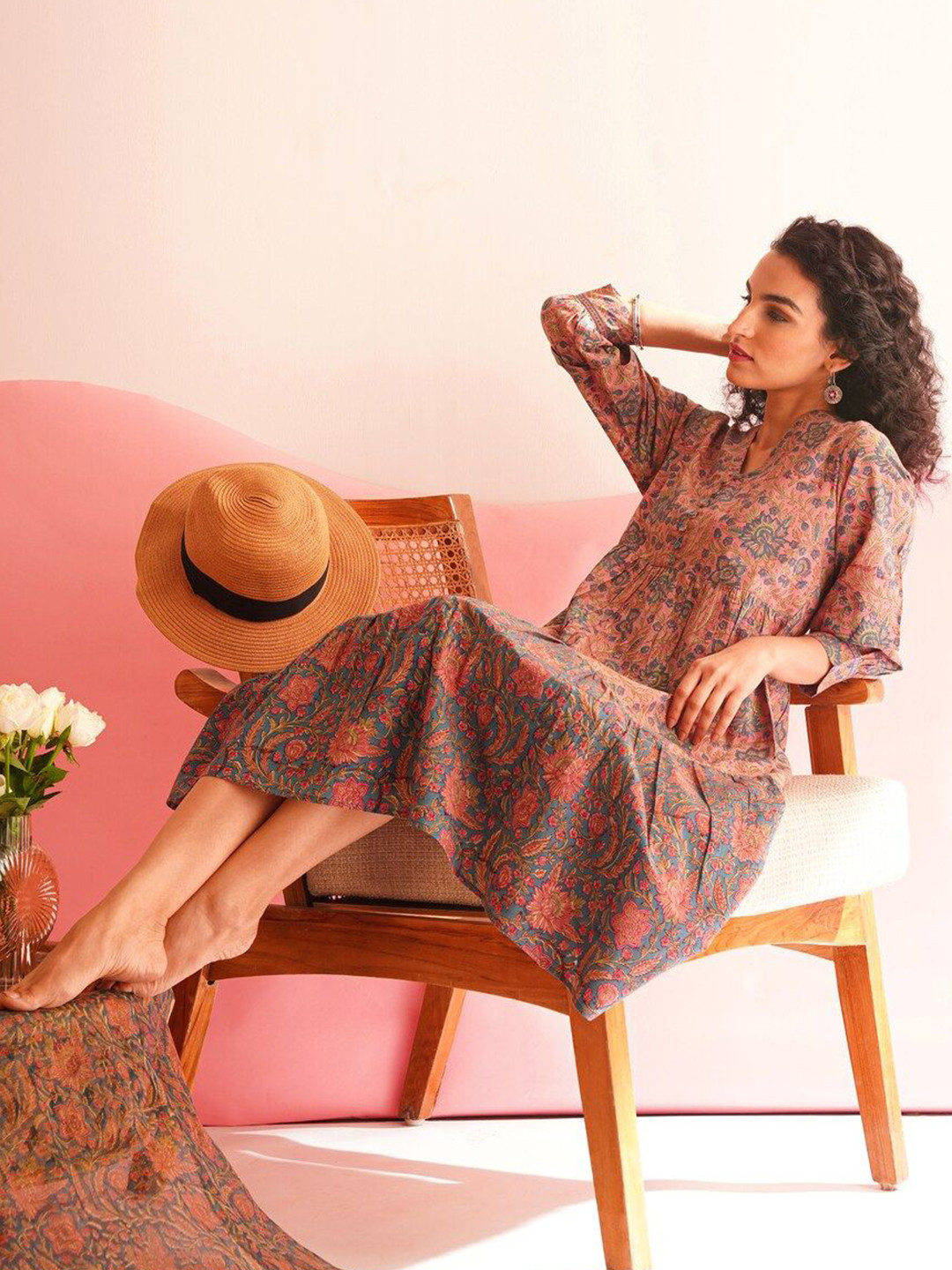 Buy JAYPORE Women Floral Print Bell Sleeve A Line Maxi Dress - Dresses ...