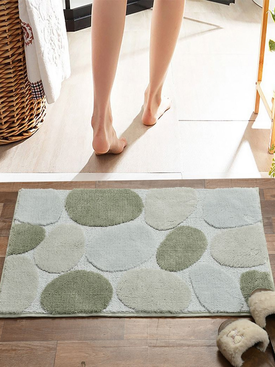 Buy Pano Olive Green Color Block 2000 GSM Microfiber Tufted Bath Rugs ...