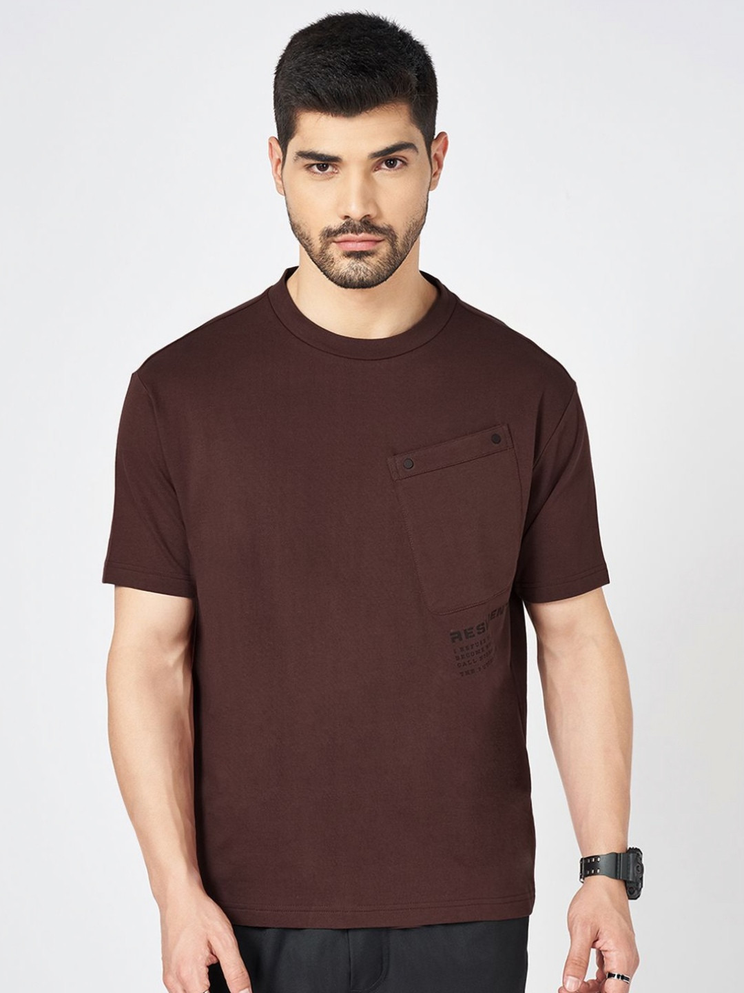 Buy Street 808 By Pantaloons Men Solid Round Neck Cotton T Shirt ...