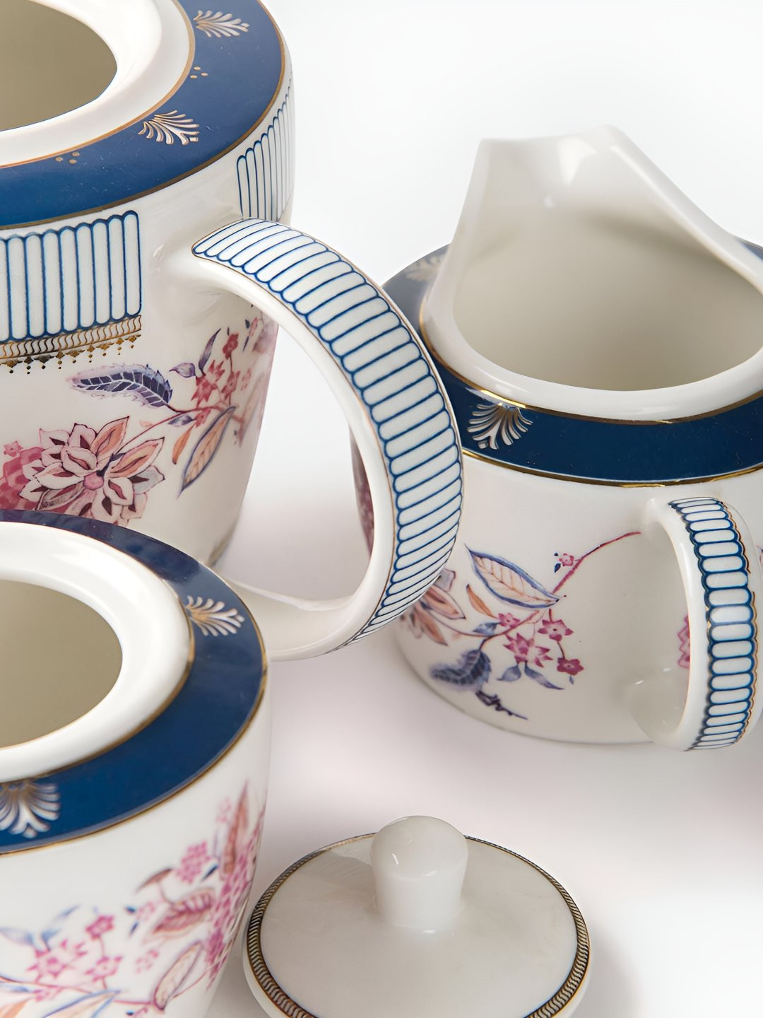 Buy Fabindia Luxe White & Blue 3 Pieces Floral Printed Ceramic Teapot ...