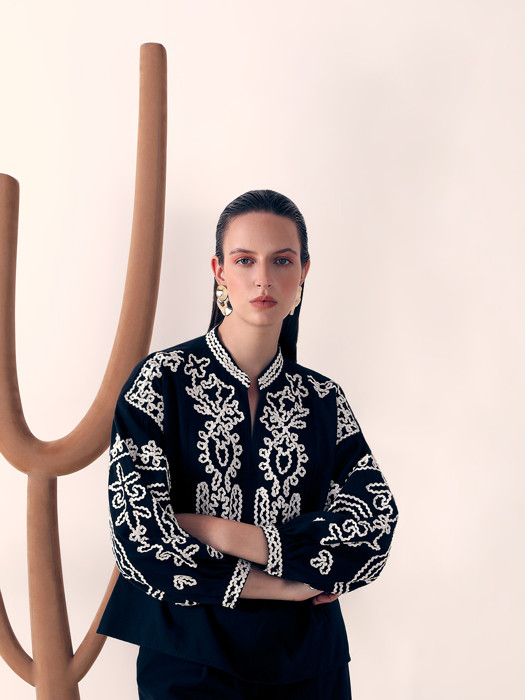 Buy Vero Moda Women Abstract Printed Mandarin Collar Cotton Top - Tops ...