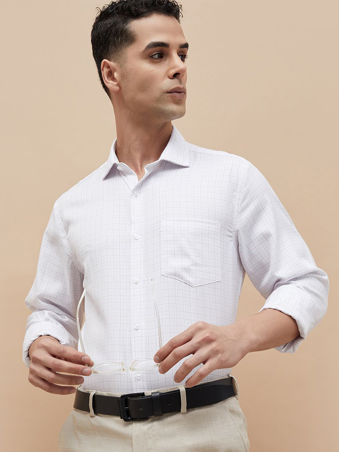 Buy CODE By Lifestyle Men Cutaway Collar Grid Tattersall Checked Cotton ...