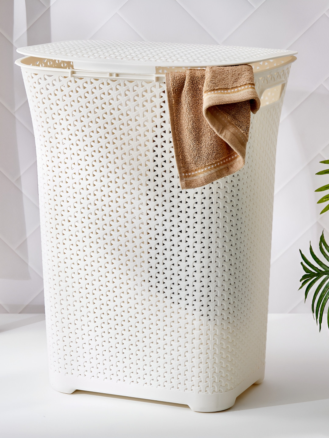 Buy Home Centre Off White Wilton Royal Textured Laundry Hamper With Lid ...