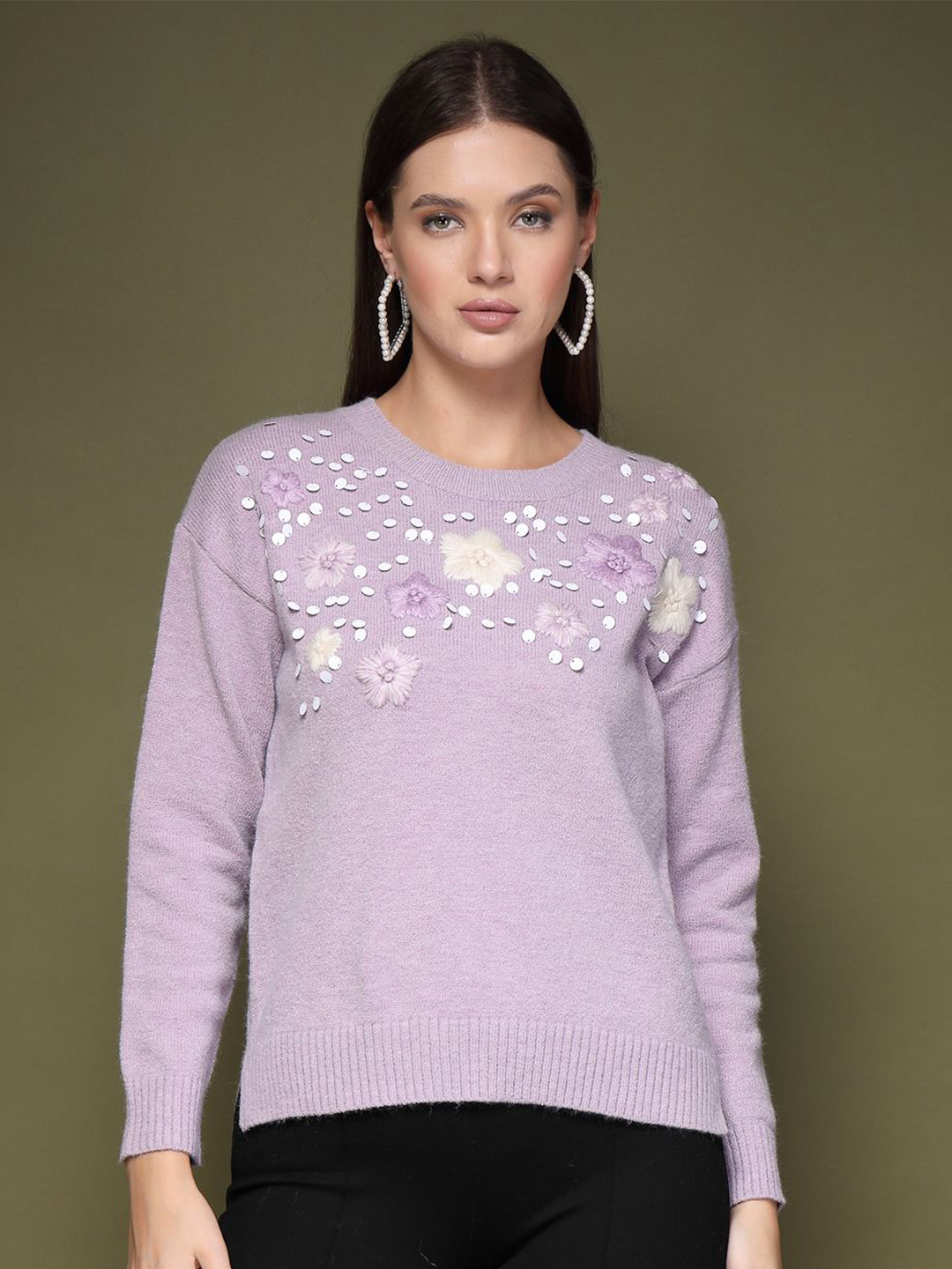 Buy Mafadeny Women Floral Embroidered Sweater - Sweaters for Women ...