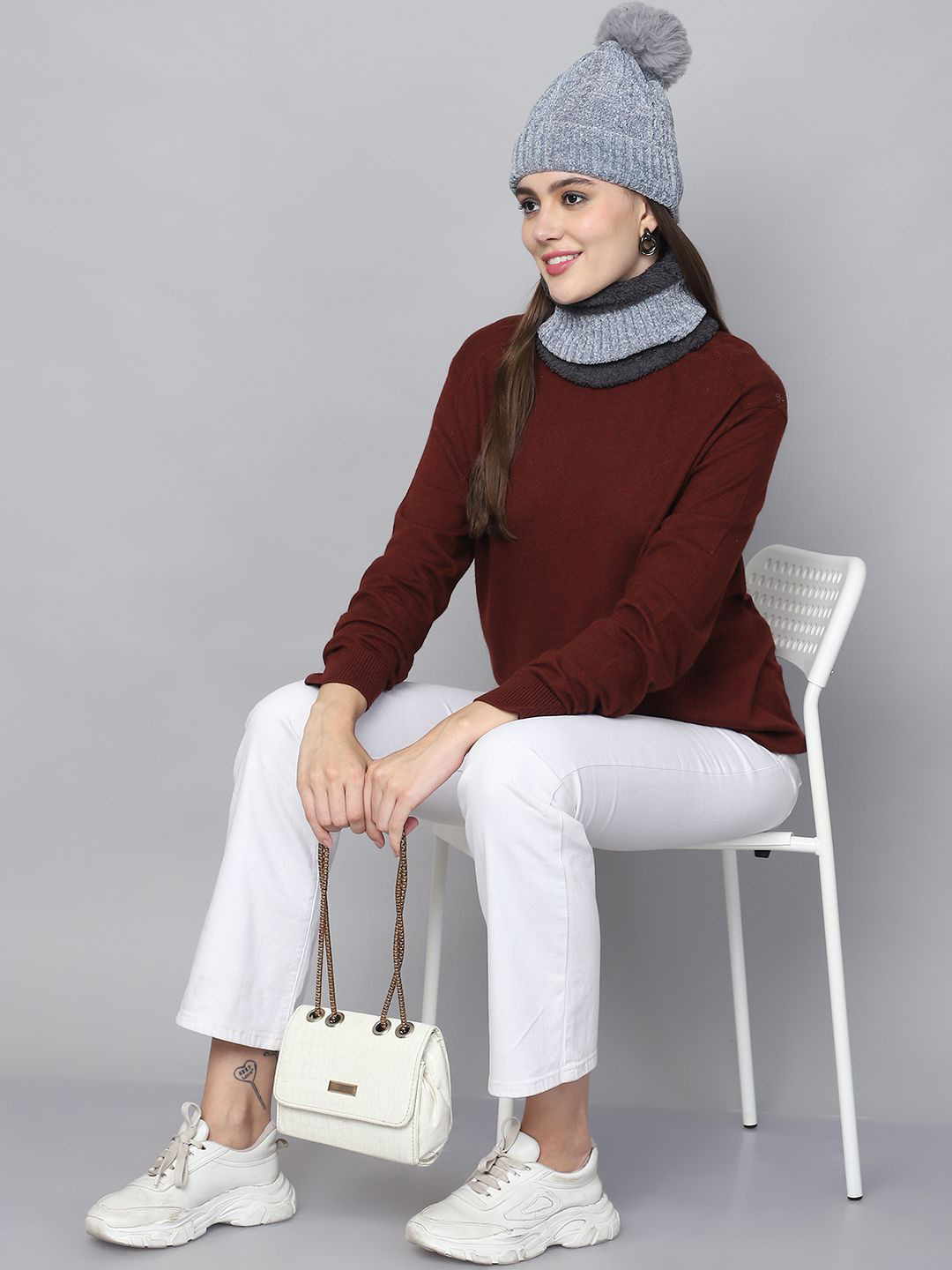 Buy ELLIS Women Self Design Beanie And Neck Cover - Caps for Women ...