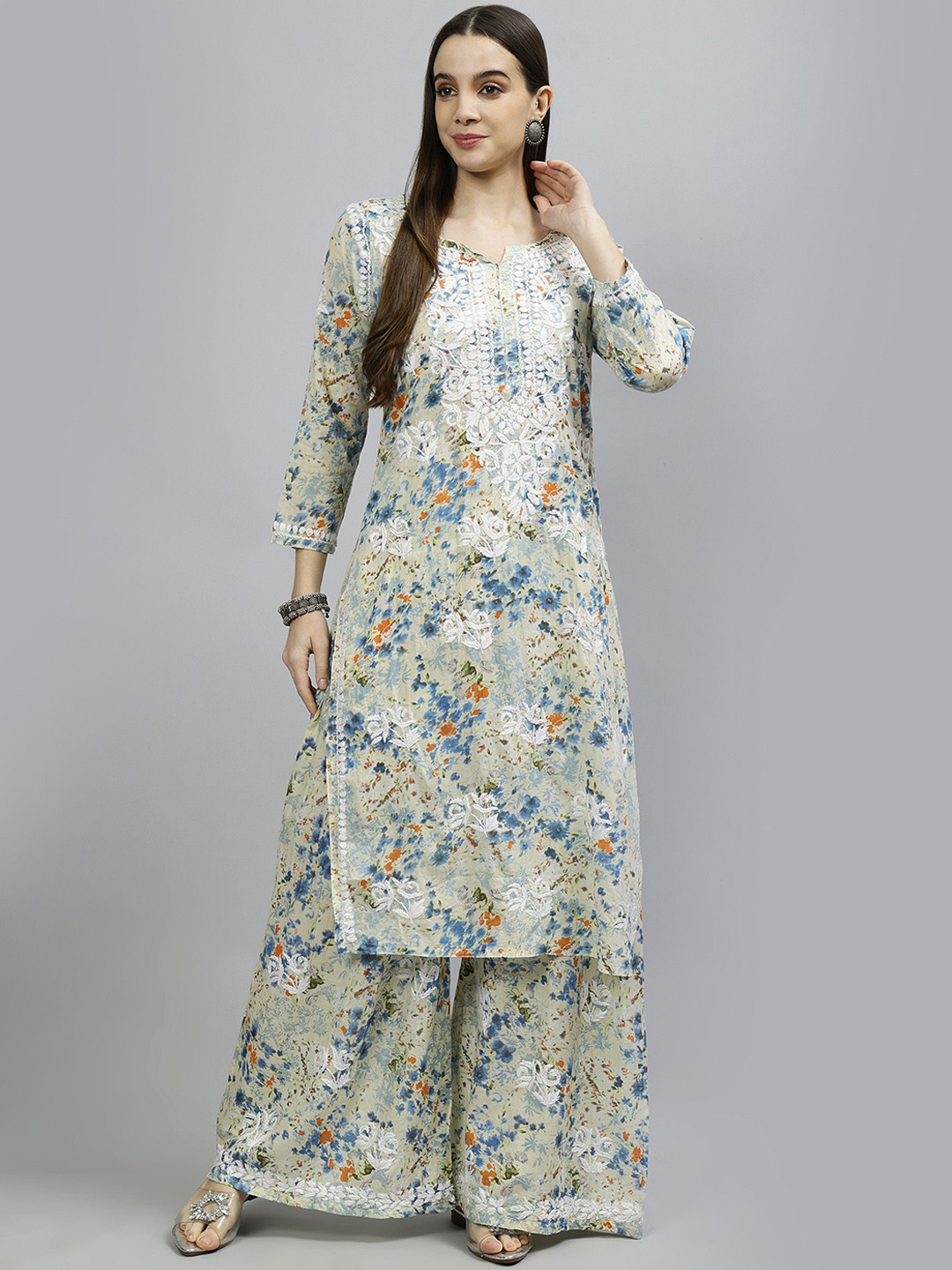 Buy Seva Chikan Women Ethnic Motifs Embroidered Regular Chikankari ...
