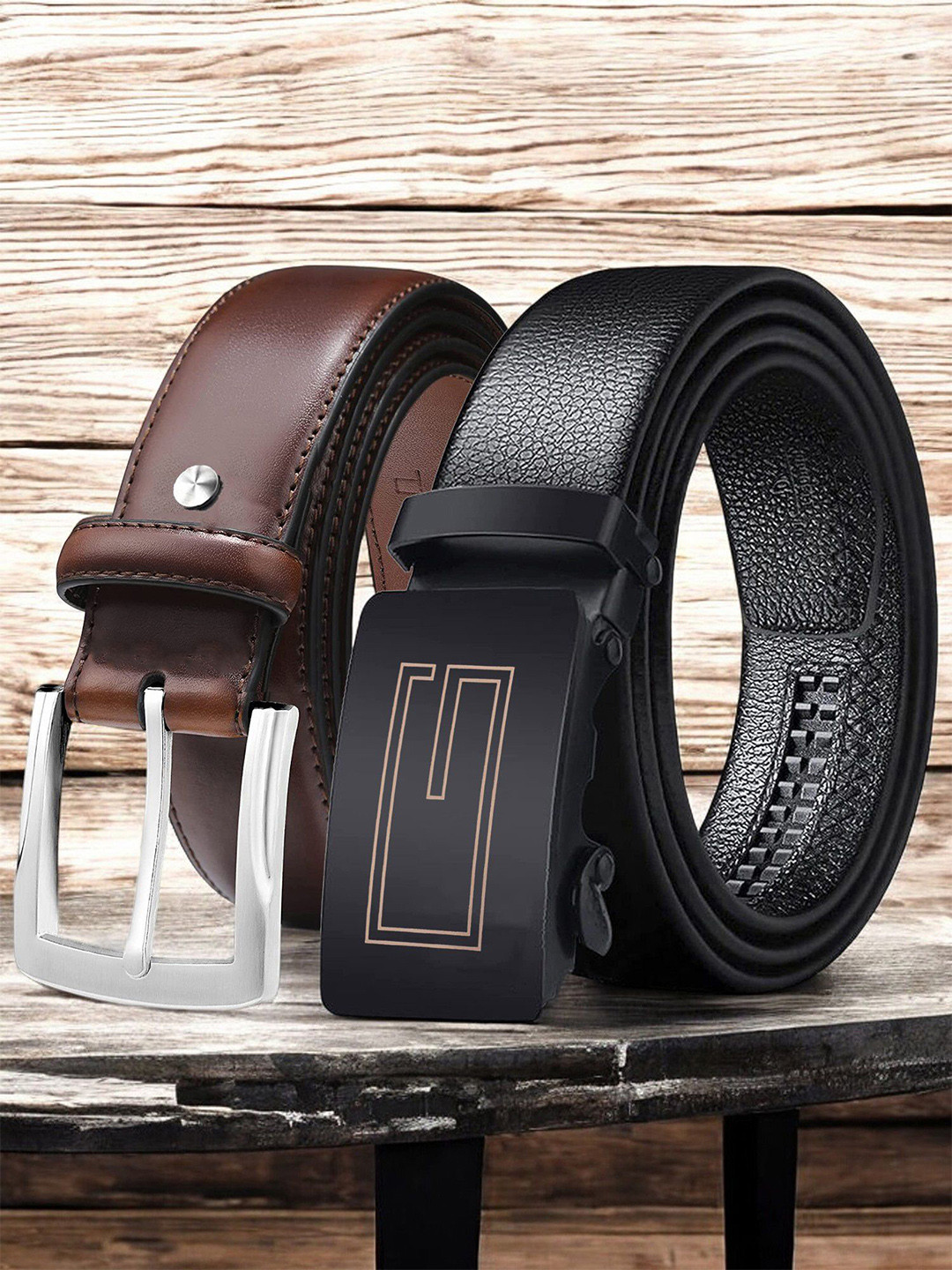 Buy The Roadster Lifestyle Co. Set Of 2 Men Textured Formal Belts ...