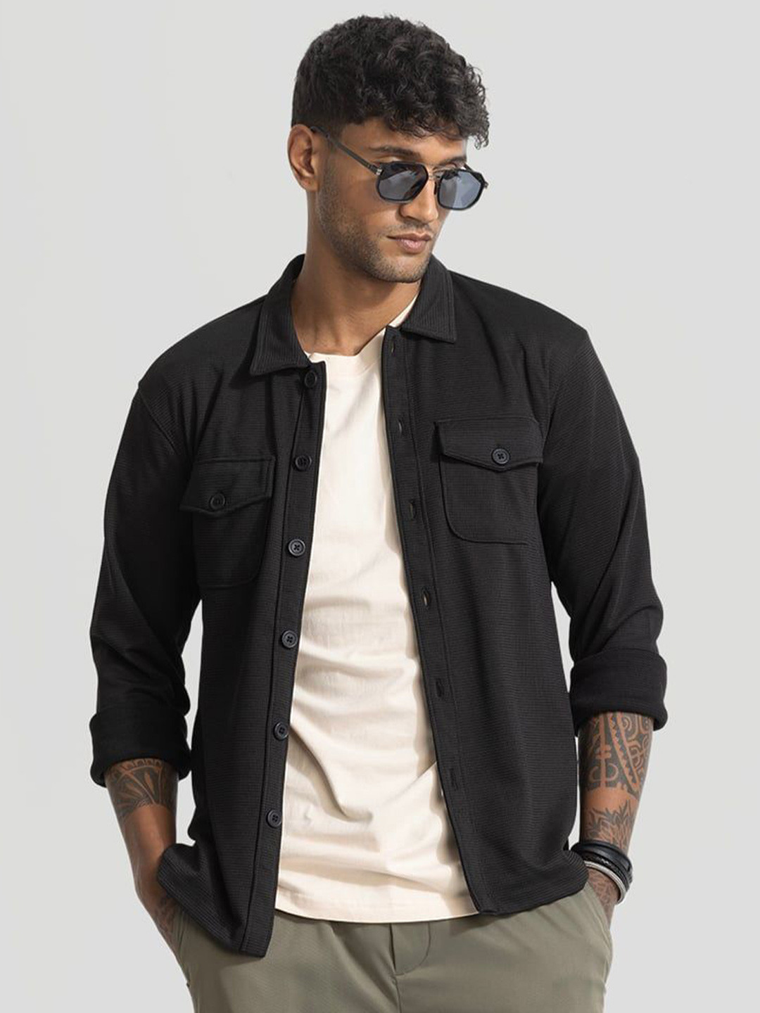 Buy Snitch Men Self Design Spread Collar Open Front Jacket - Jackets ...