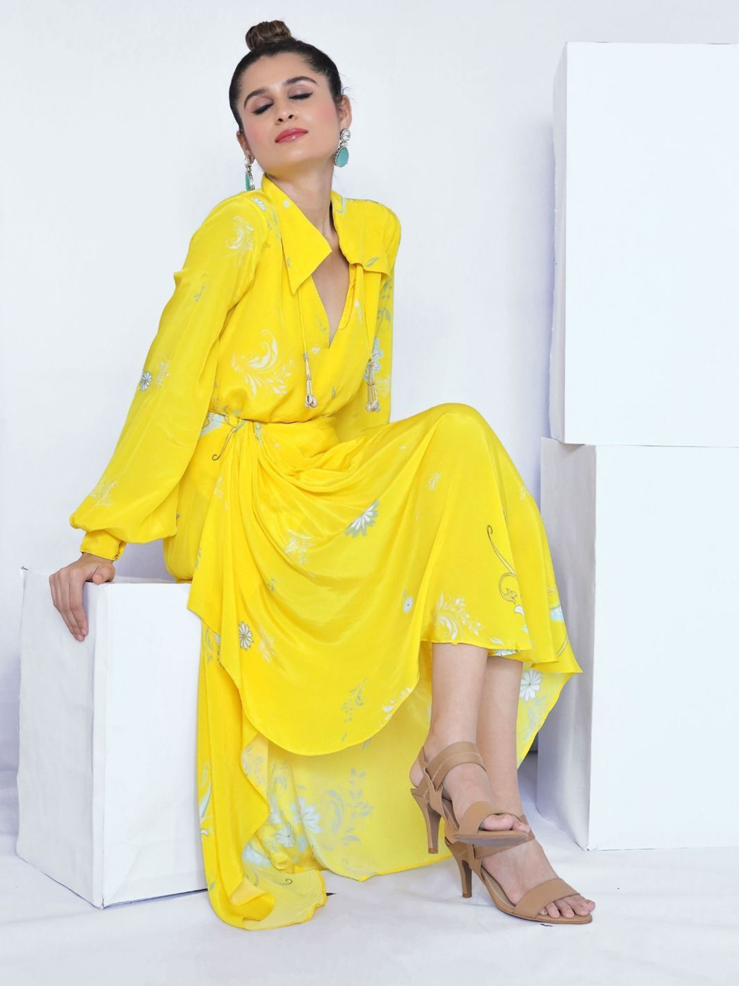 Buy Foram Patel Yellow Paisley Print Wrap Dress - Dresses for Women ...
