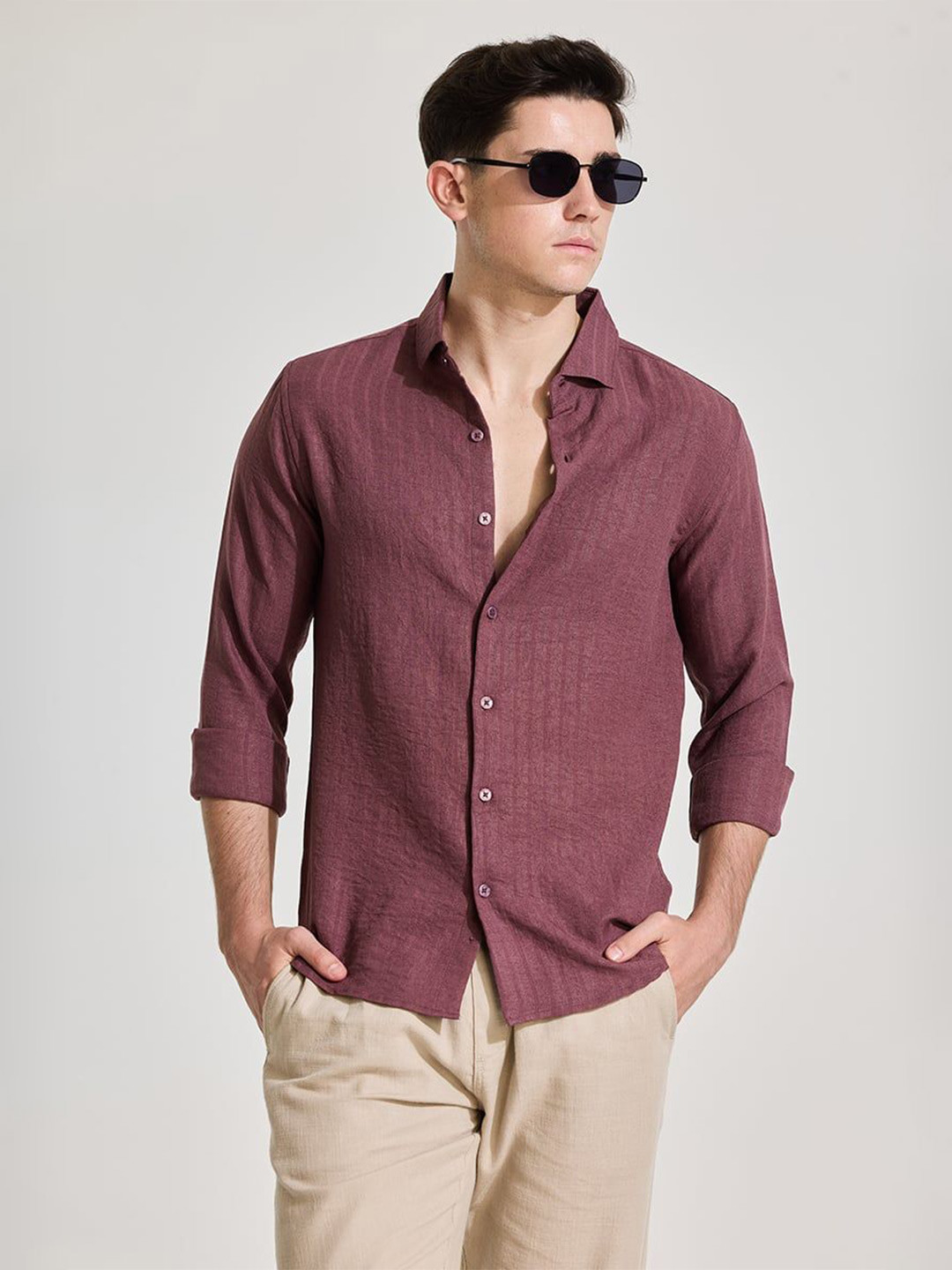 Buy Snitch Men Smart Spread Collar Solid Casual Shirt - Shirts for Men ...