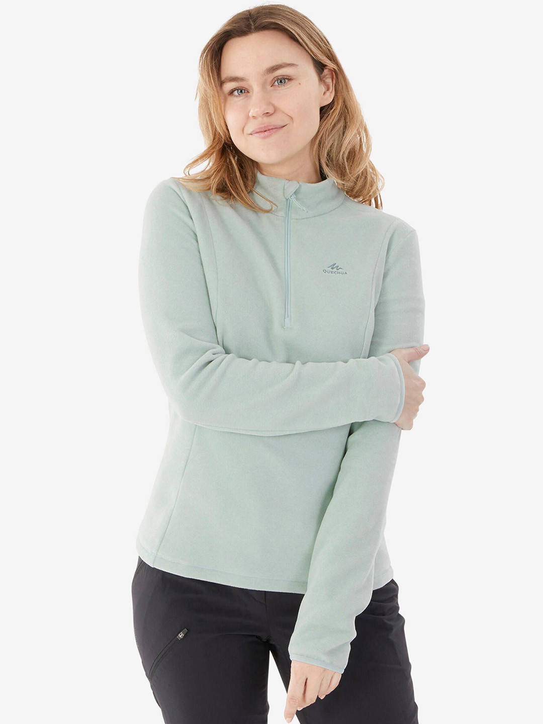 Buy Quechua By Decathlon Women Light Green Half Zip Fleece Sweater ...