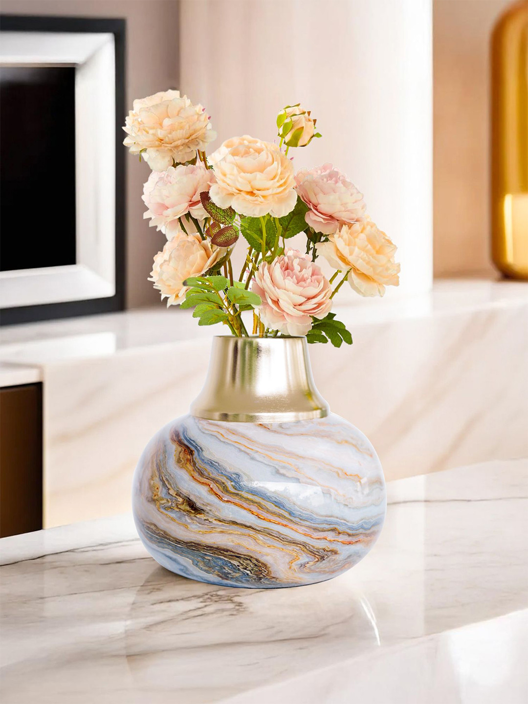 Buy Ekhasa Grey & Gold Toned Printed Metal Enamel Flower Vase - Vases for Unisex 31130108 | Myntra