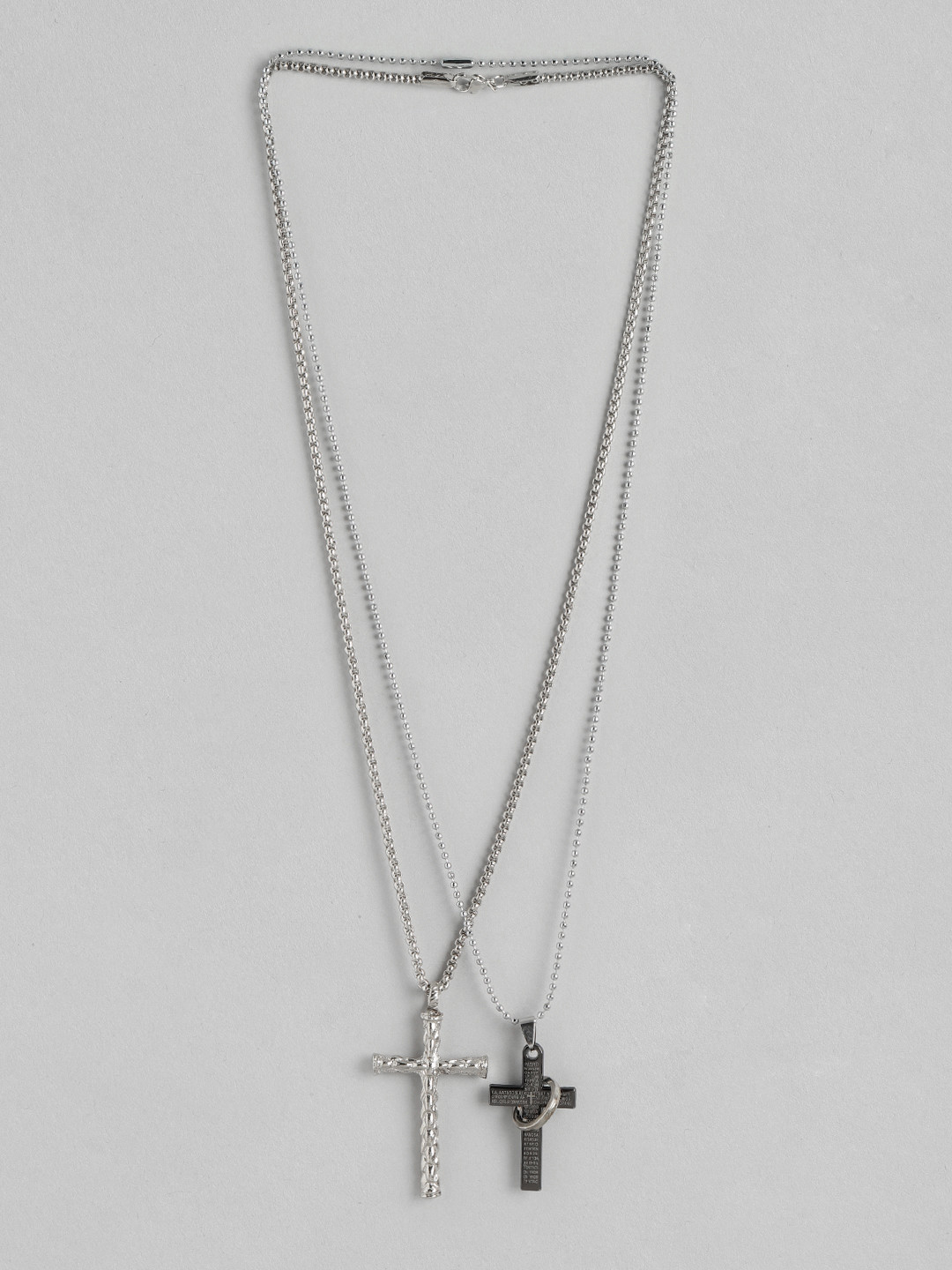 Buy PARIS HAMILTON Set Of 2 Unisex Silver Plated Cross Pendants With ...