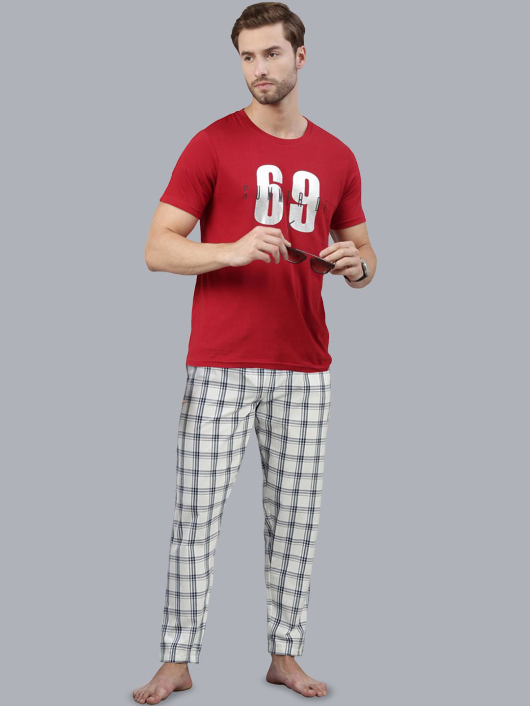 Buy Joven Men Typography Print Pure Cotton Night Suit - Night Suits for ...