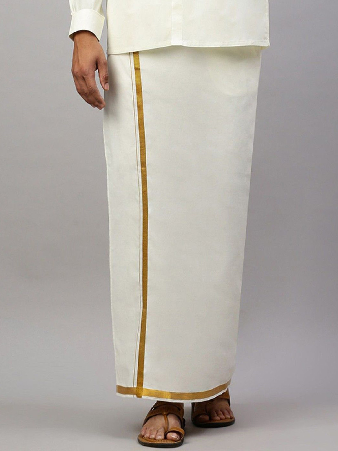 Buy Ramraj Men Cotton Solid Gold Jari Border Single Layer Adjustable ...