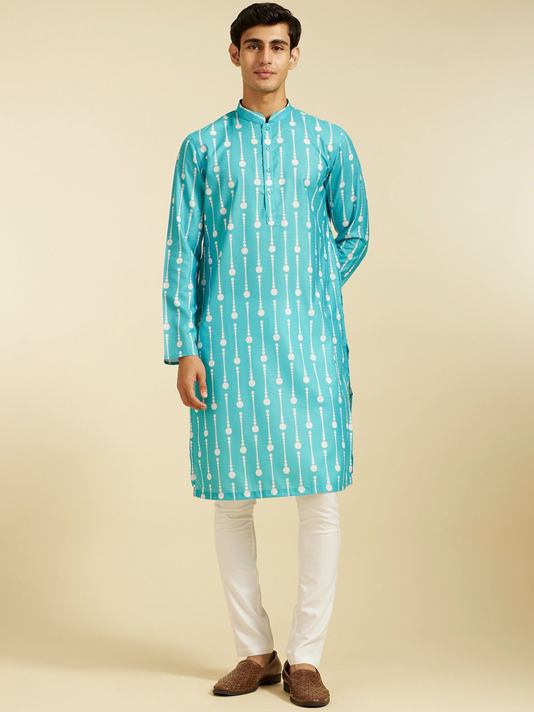 Buy Diwas By Manyavar Men Printed Mandarin Collar Cotton Straight Kurta - Kurtas for Men ...