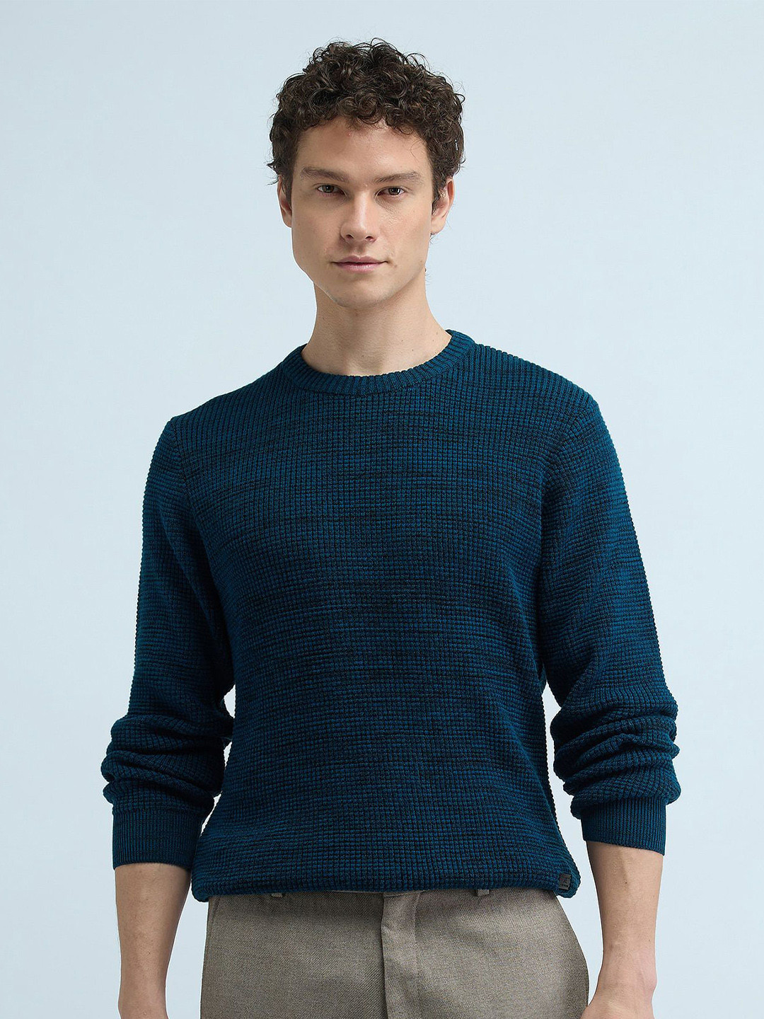 Buy Flying Machine Men Self Design Cable Knit Pure Cotton Pullover ...