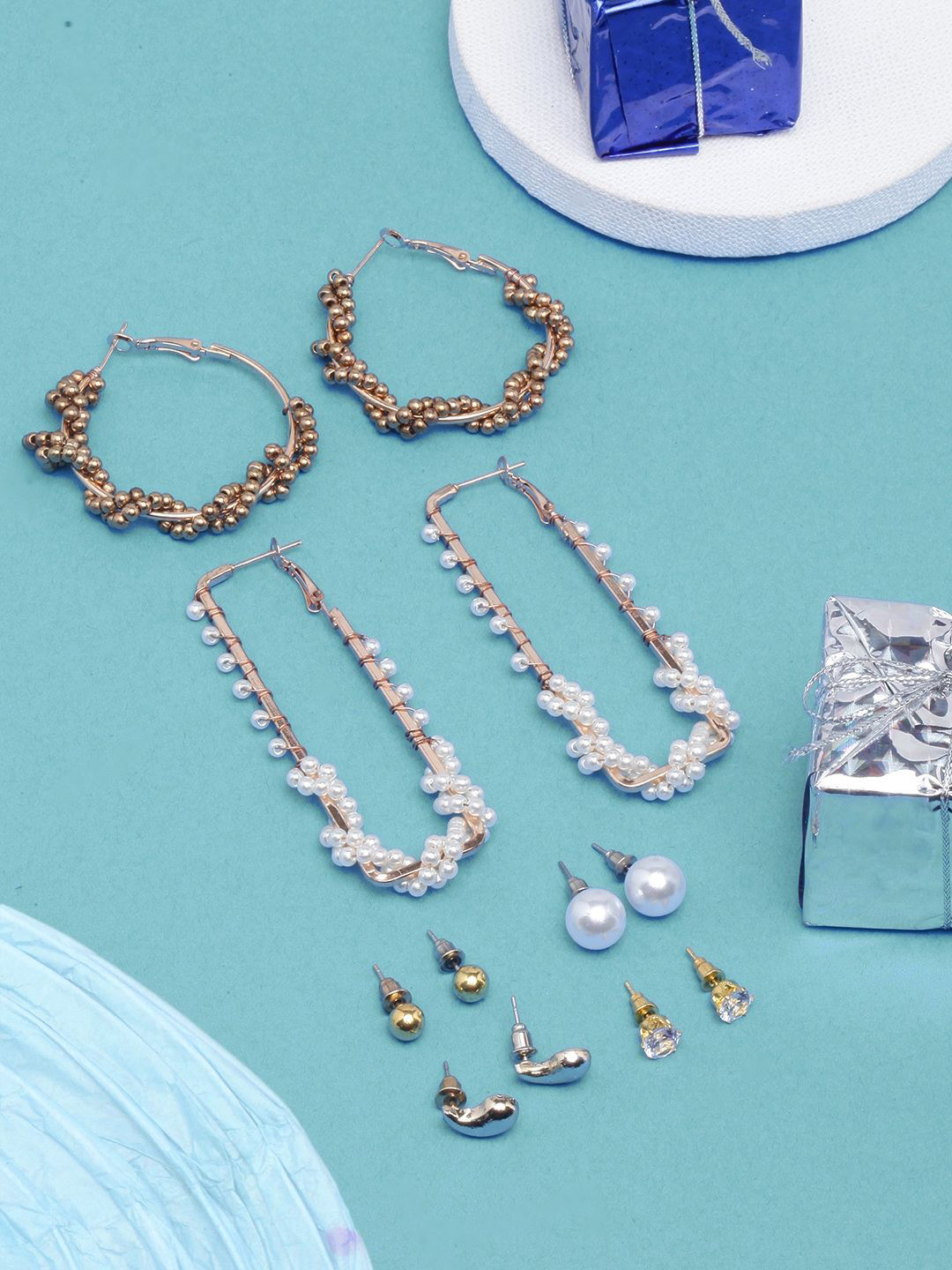 Buy KPOP Set Of 6 Gold Plated Beaded Contemporary Drop Earrings ...