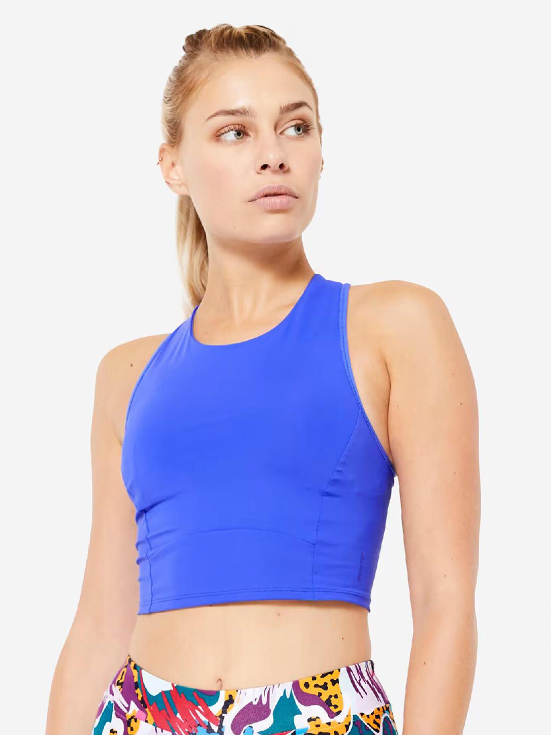 Buy Domyos By Decathlon Women Blue Medium Support Crop Top With Sports ...