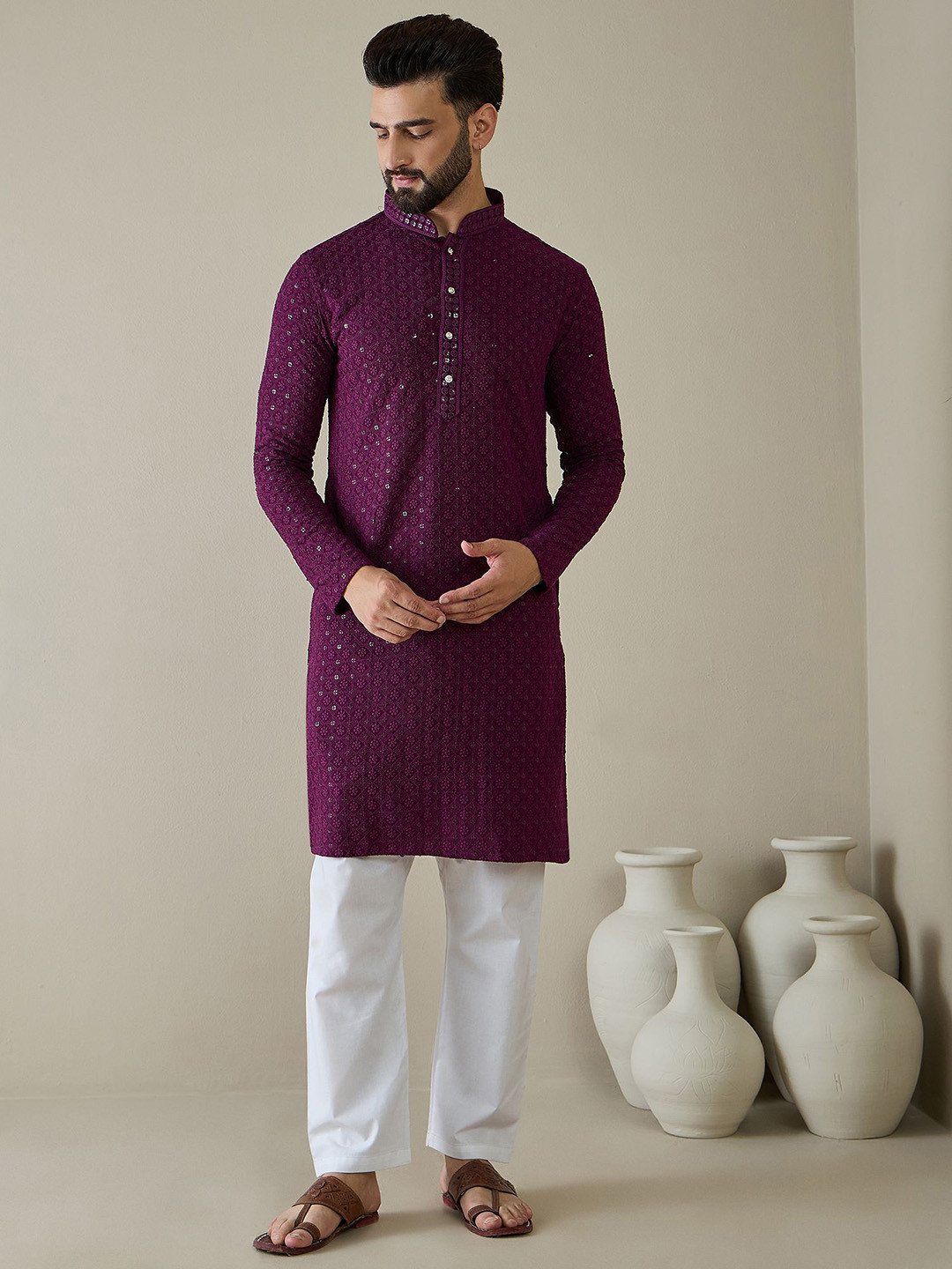 Buy Anouk Men Floral Embroidered Thread Work Kurta - Kurtas for Men ...