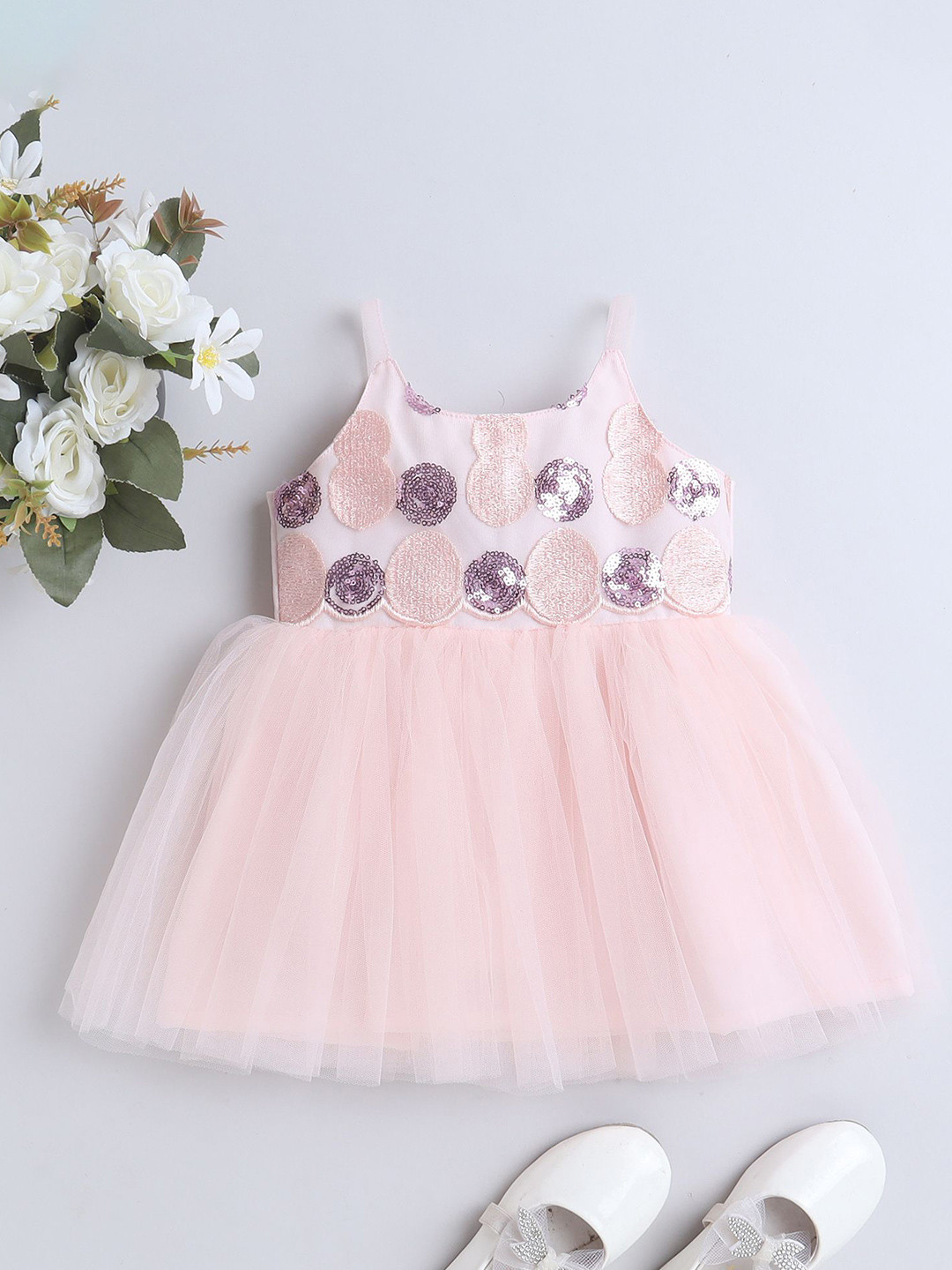 Buy MANY FROCKS & Girls Embellished Shoulder Straps Fit & Flare Dress ...