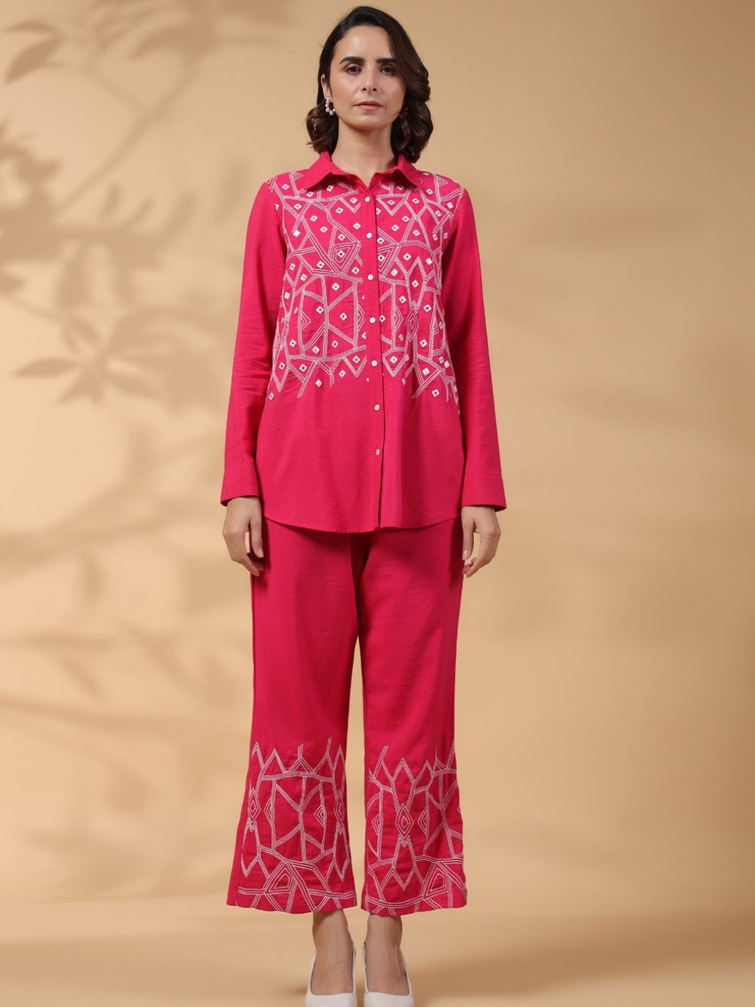 Buy Zolo Label Geometric Embroidered Mirror Work Shirt With Trousers ...