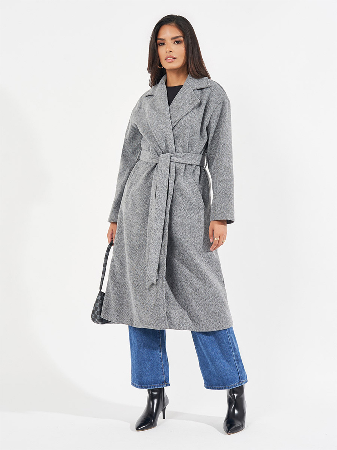 Buy Styli Women Solid Oversized Belted Longline Overcoats - Coats for ...