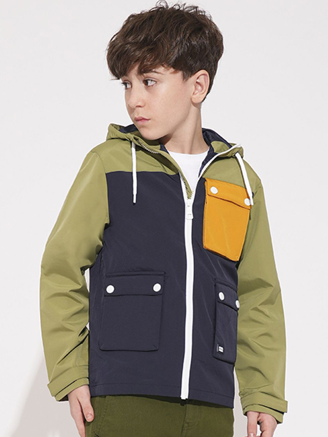 Buy Jack & Jones Junior Boys Hooded Colourblocked Casual Windcheater ...