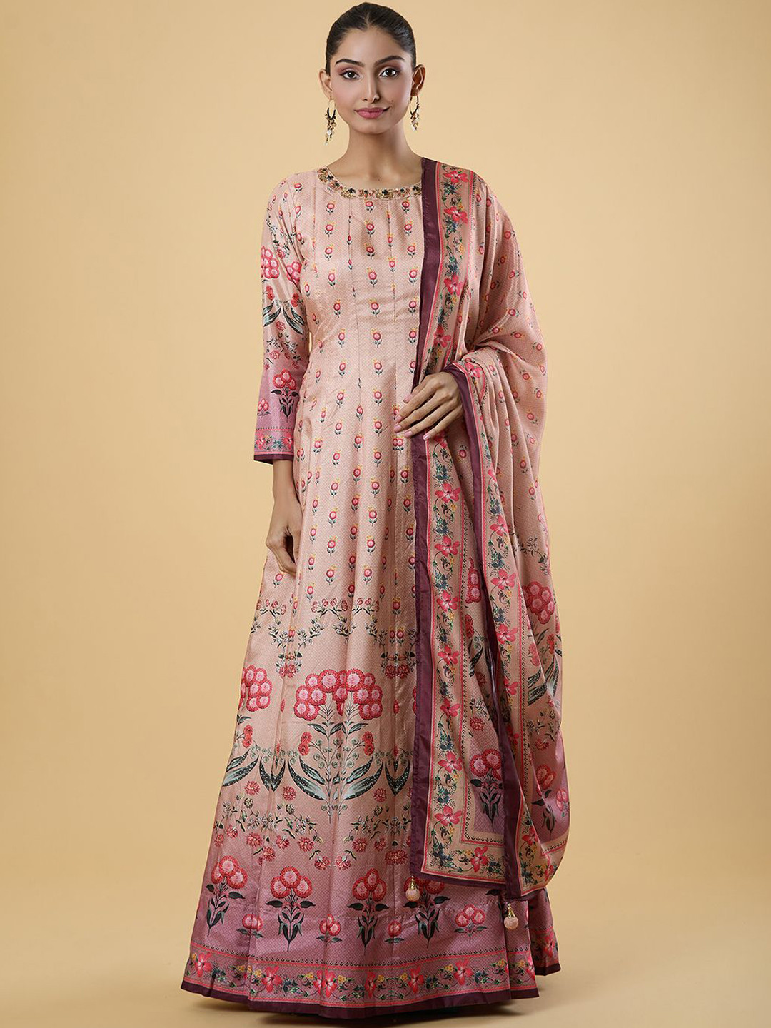 Buy Samyukta Singhani Floral Embroidered Georgette Anarkali Ethnic ...